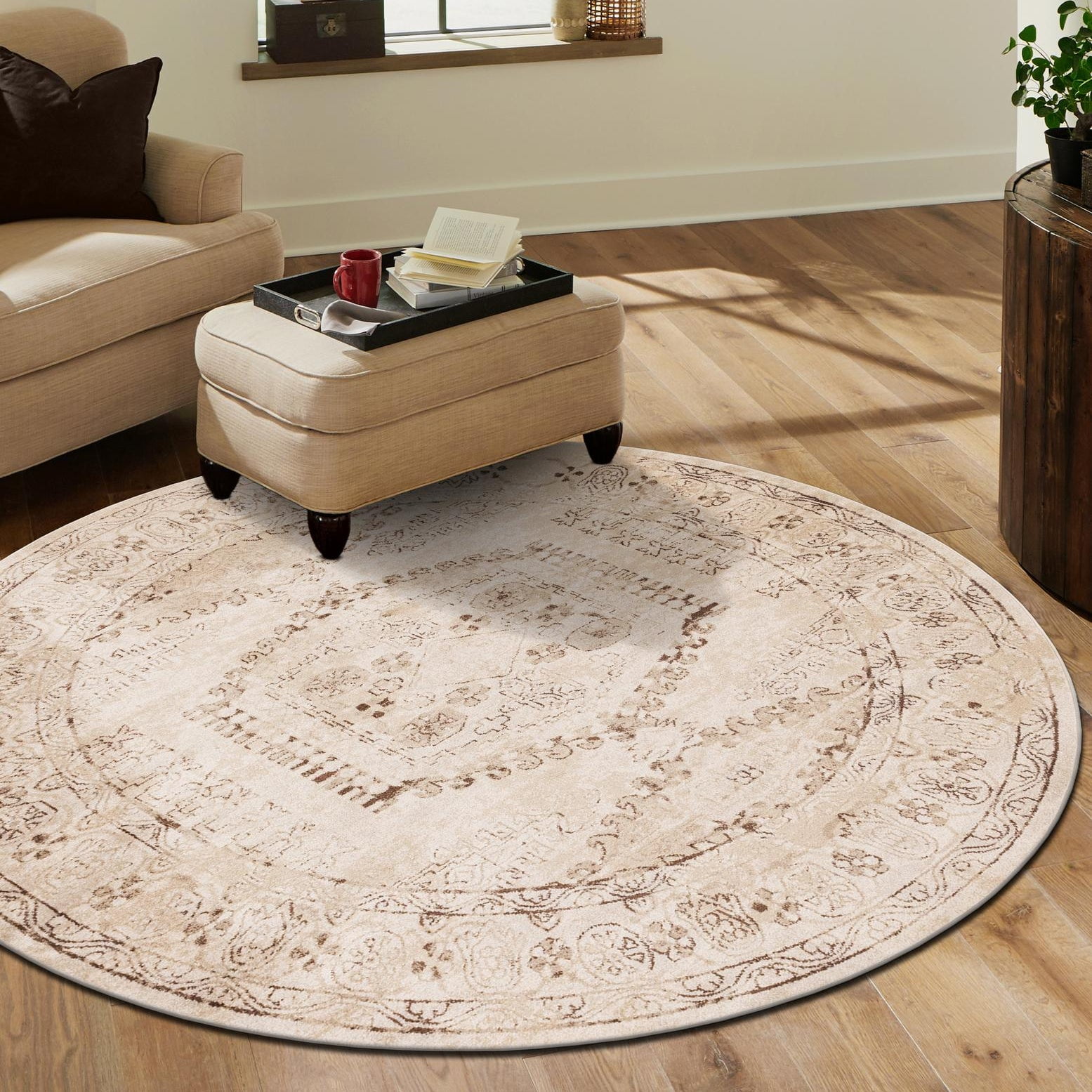Unique Loom Utopia Collection Area Rug - Larissa (8' Round Beige/Cream ...