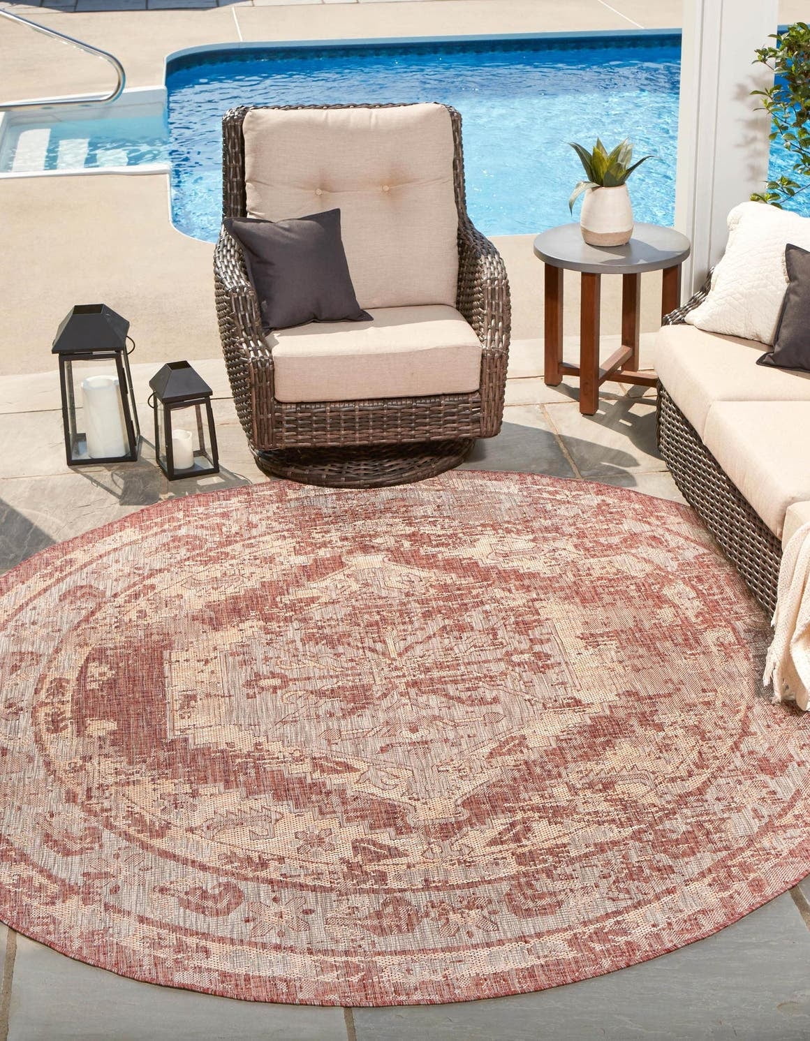 Unique Loom Valeria Outdoor Traditional Rug 13' 0 x 13' 0 Round Rust ...