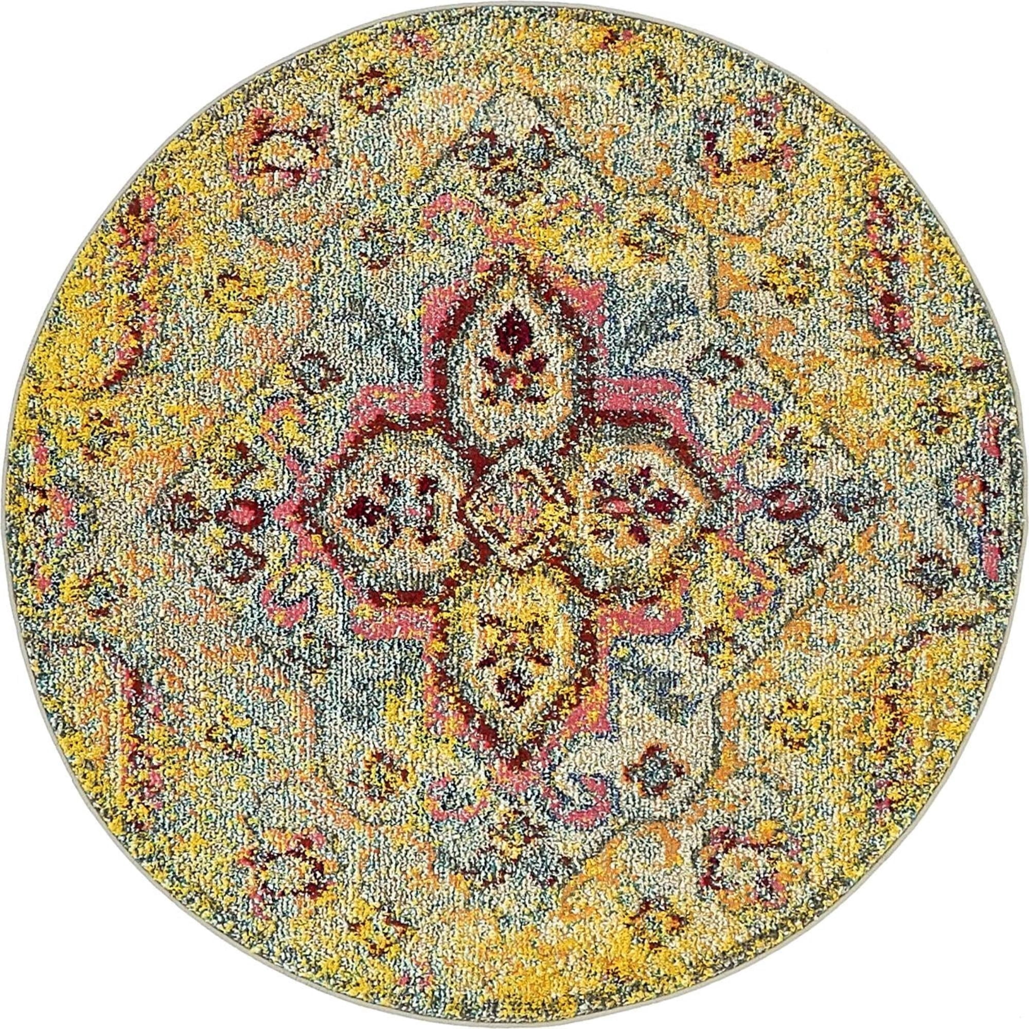 Unique Loom Vita Collection Area Rug - Van Gogh (4' 1" Round Yellow ...