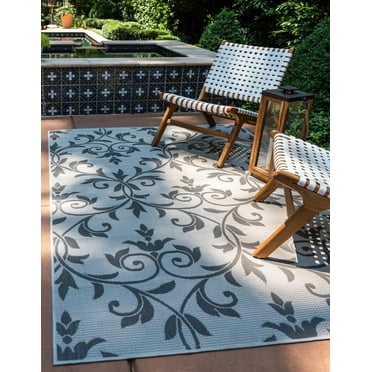 Unique Loom Pool Indoor/Outdoor Modern Rug Blue/Ivory 2' x 6' 1" Runner ...