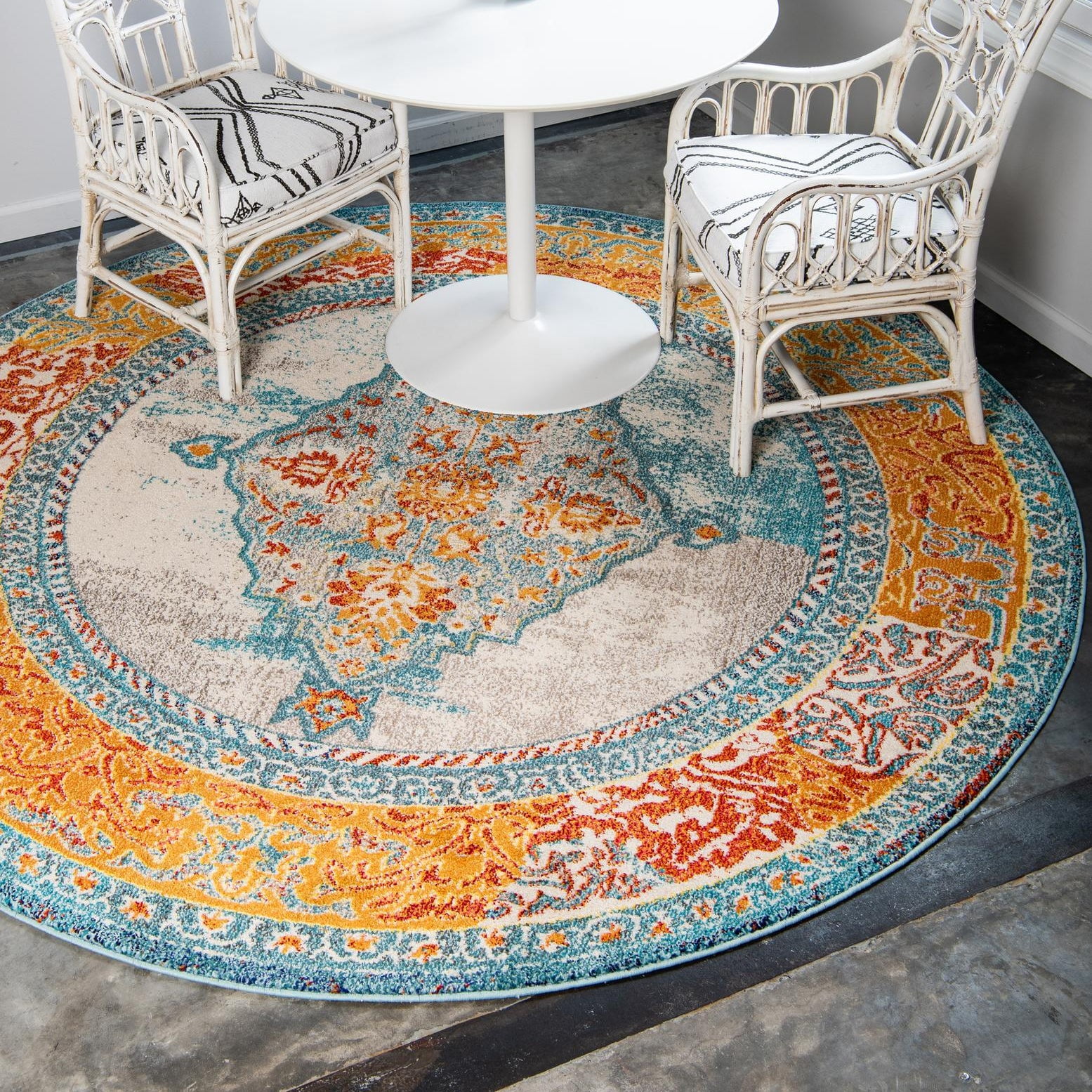 Unique Loom Vita Collection Area Rug - Da Vinci (8' Round Blue/Beige ...