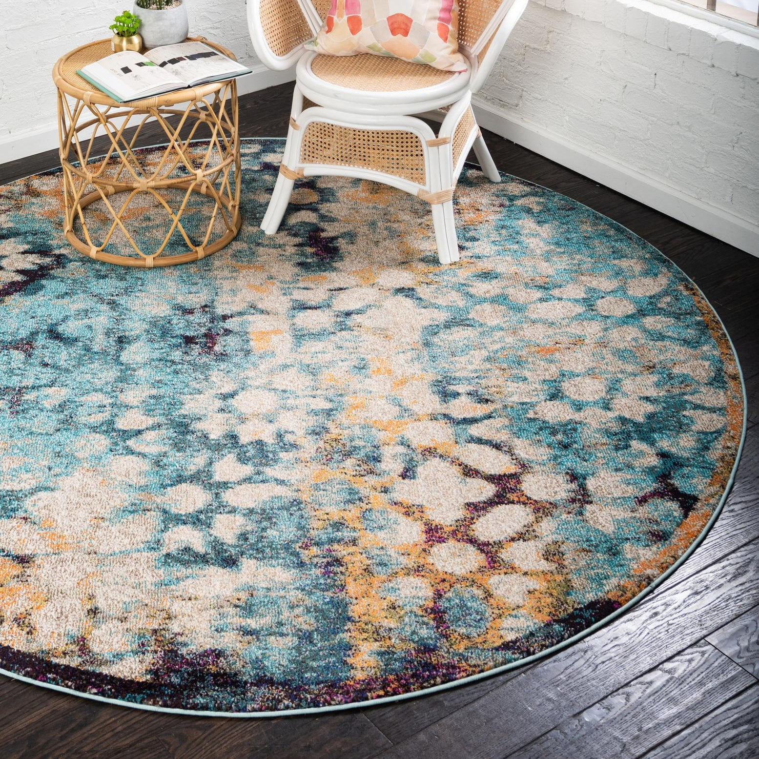 Unique Loom Vita Collection Area Rug - Pollock (6' 1" Round Blue/Brown ...