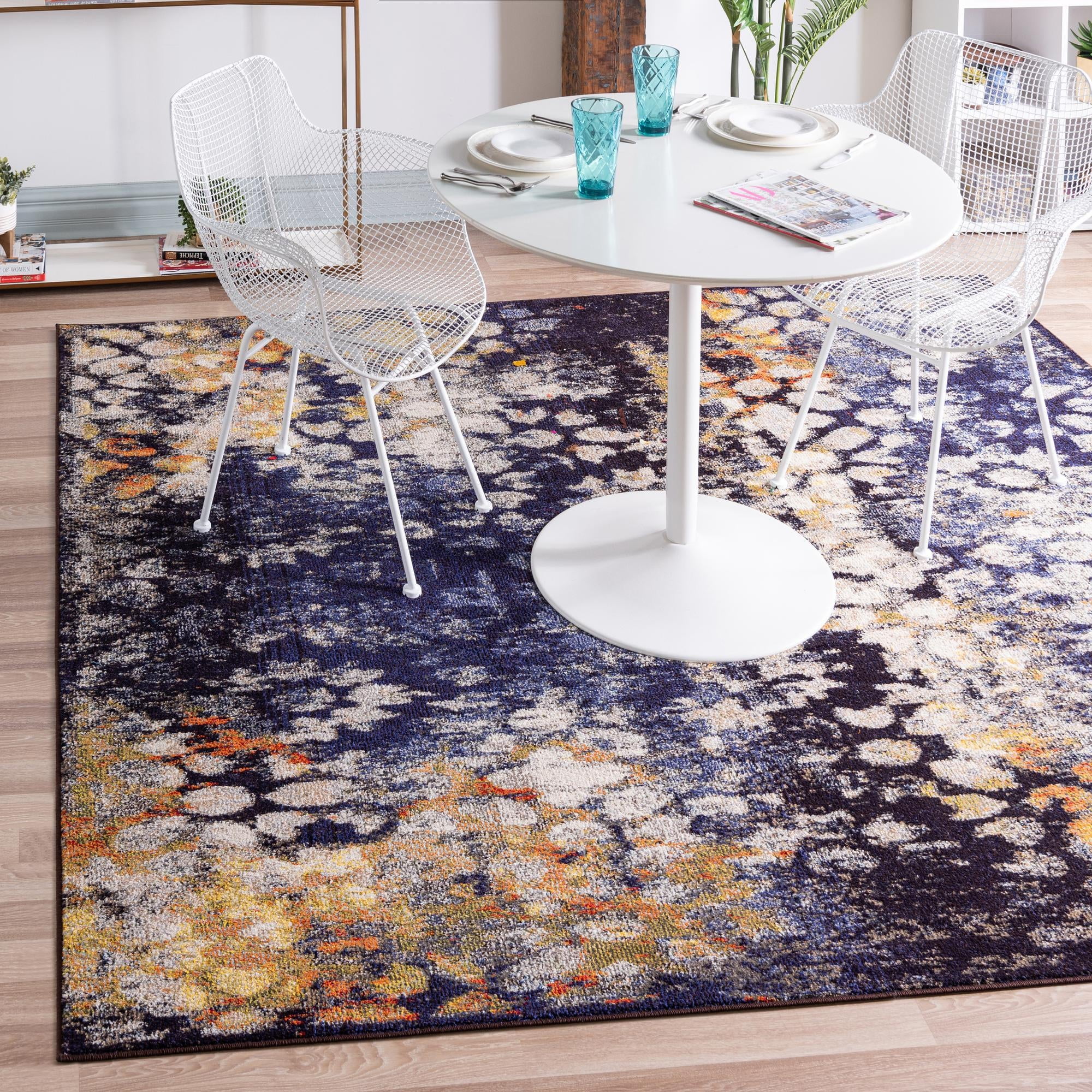 Unique Loom Vita Collection Area Rug - Pollock (8' Square Navy Blue ...