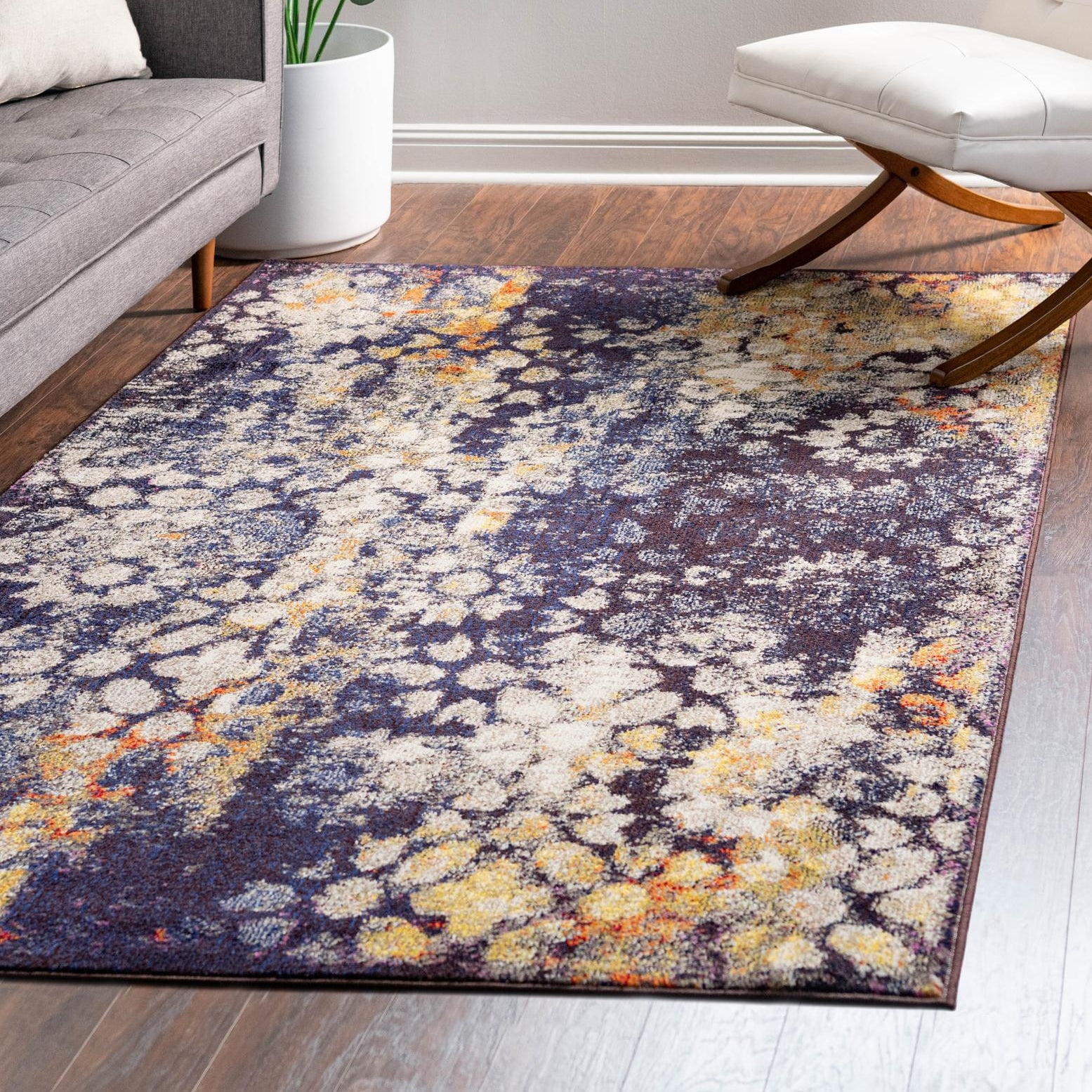 Unique Loom Area Rug, Navy Blue, Abstract, 8' x 10', Ideal for Living ...