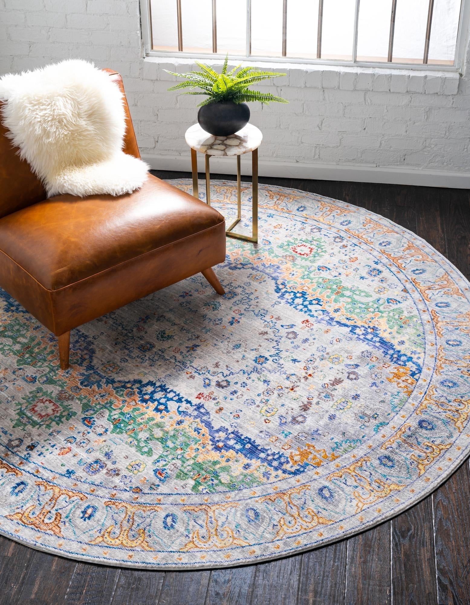 Unique Loom Austin Collection Area Rug - Voce (8' Round Light Gray/Blue ...