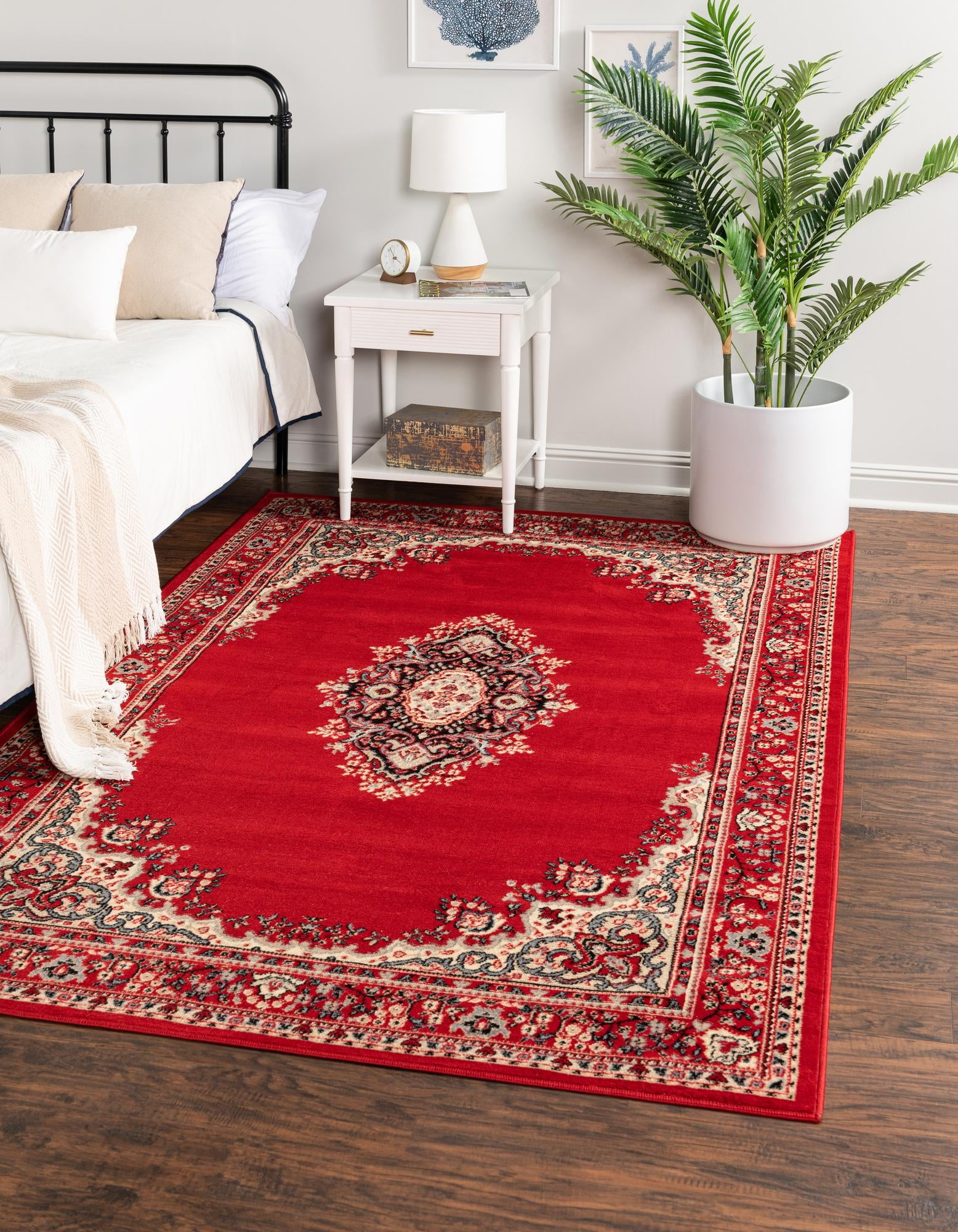Unique Loom Washington Reza Rug Red/Black 9' x 12' Rectangle Floral ...