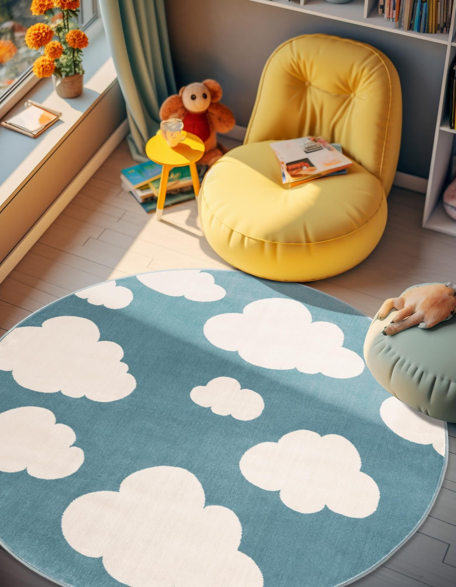 Unique Loom Whimsy Kids Collection Area Rug - Clouds (3' 1" Round Sky ...