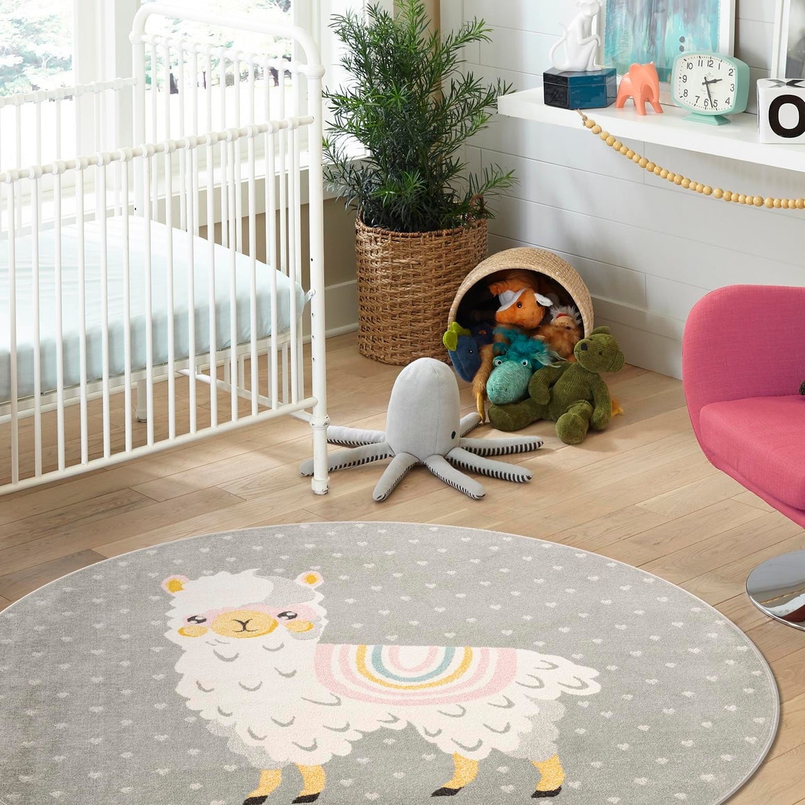 Unique Loom Whimsy Kids Collection Area Rug - Llama (5' 3" Round Gray ...