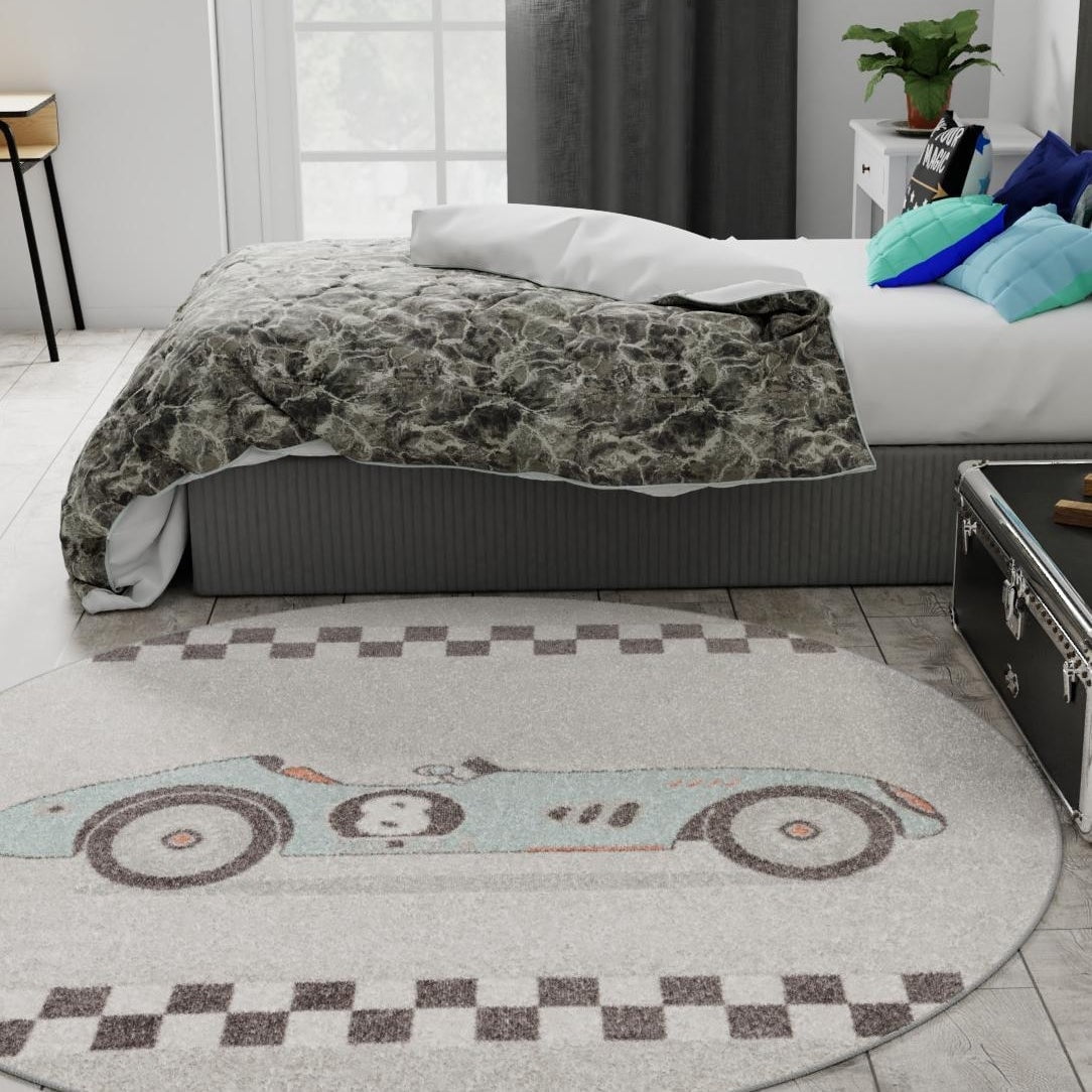 Unique Loom Whimsy Kids Collection Area Rug - Race Car (3' 3" Round ...