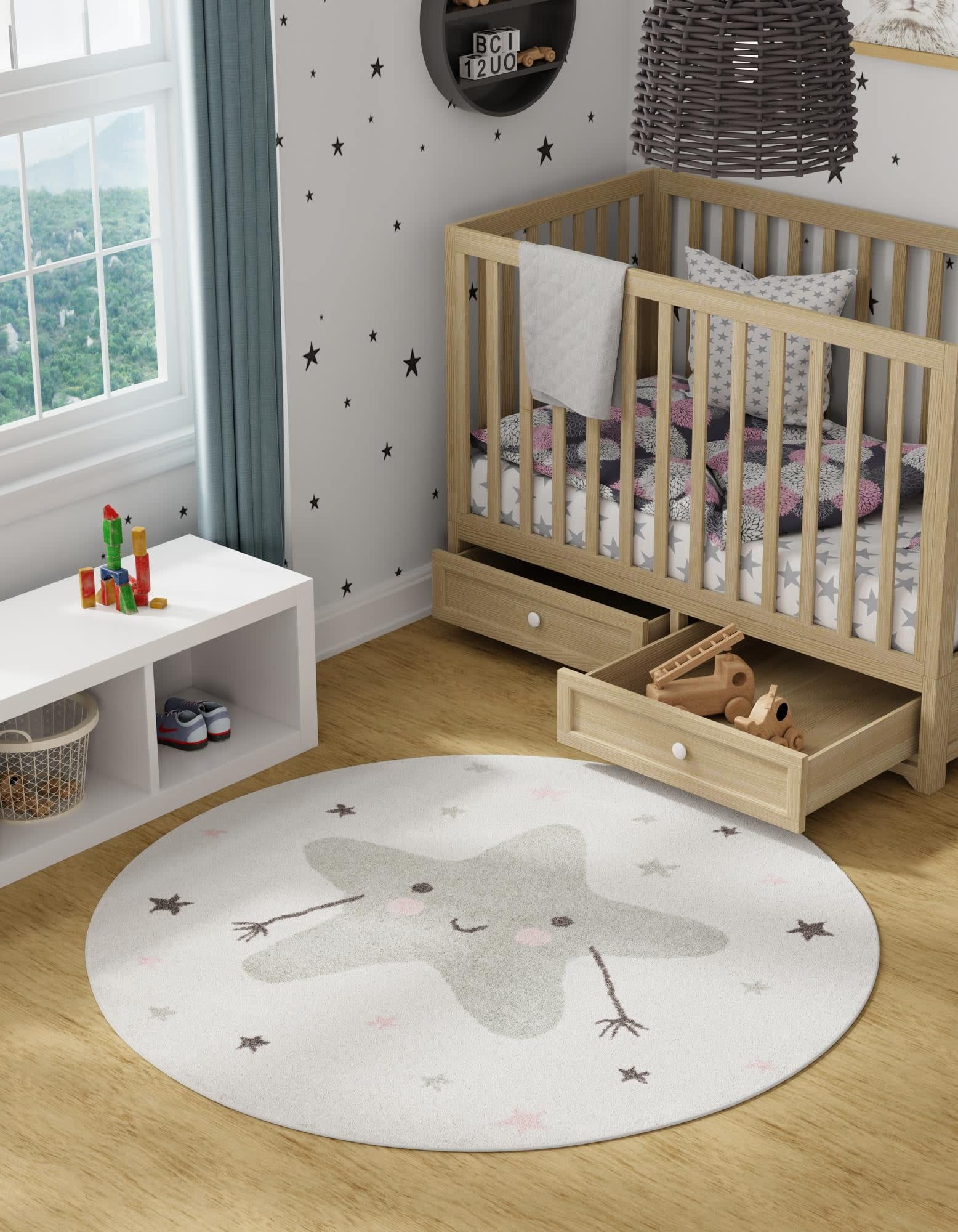 Unique Loom Whimsy Kids Collection Area Rug - Star Buddy (5' 3" Round ...