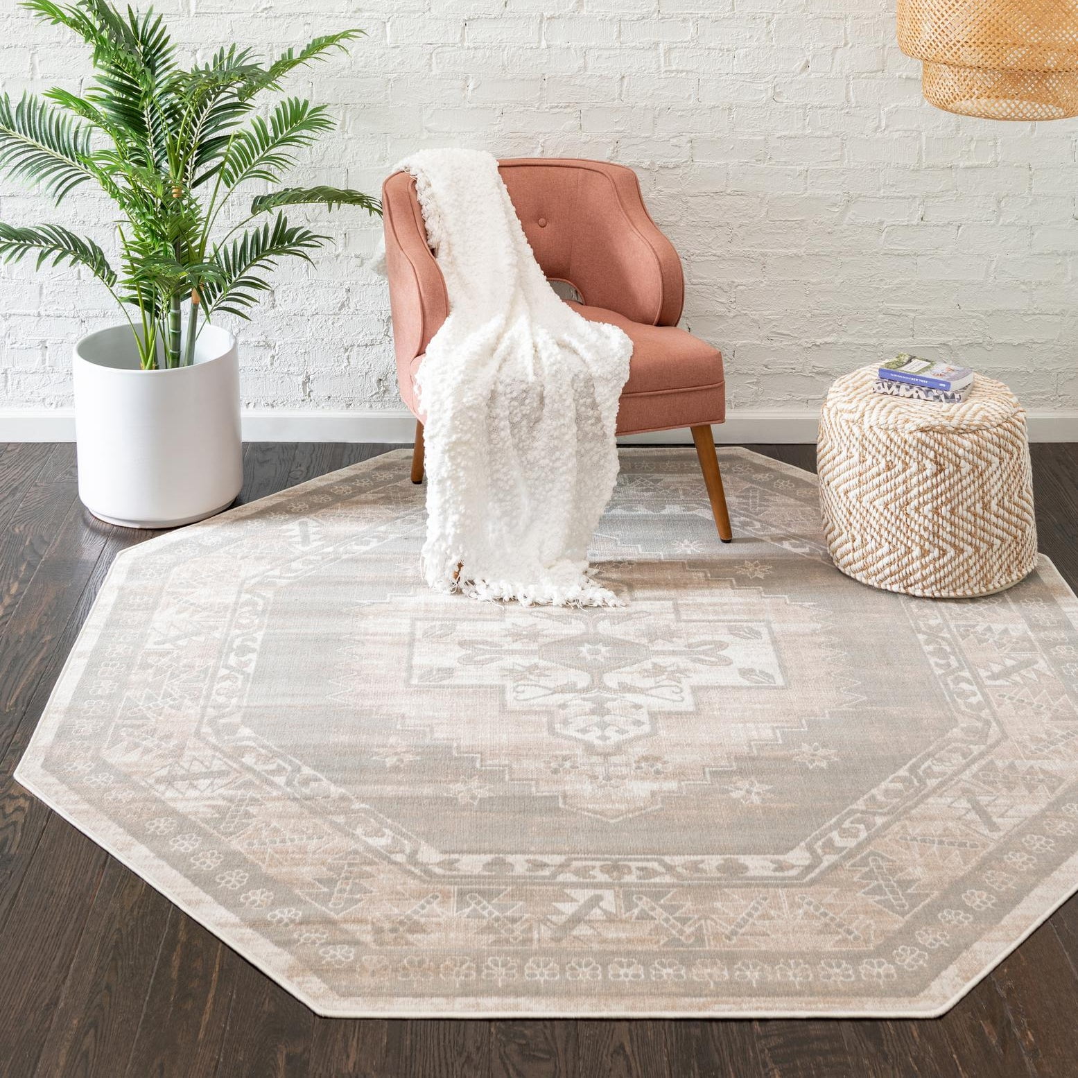 Unique Loom Whitney Collection Area Rug - Geneva (7' Octagon Mink/Light ...