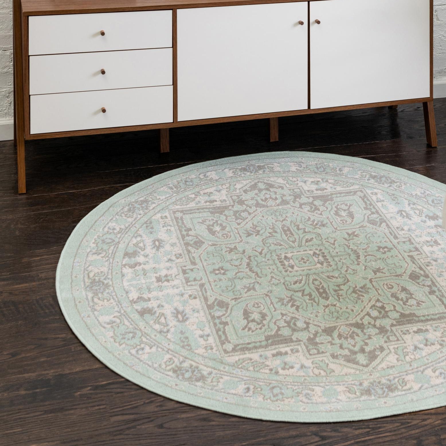 Unique Loom Whitney Collection Area Rug - Milano (7' Round Mint/Ivory ...