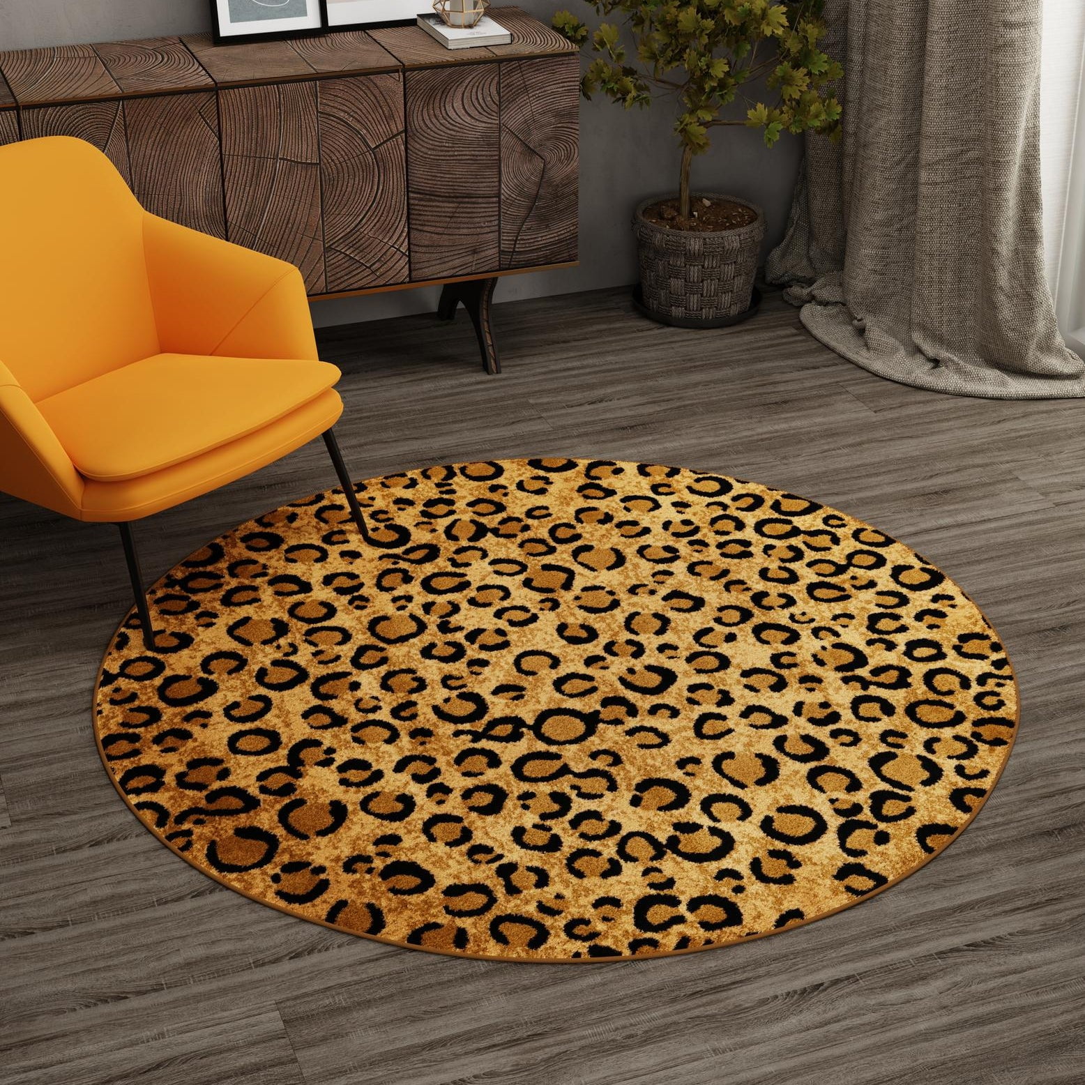 Unique Loom Wildlife Collection Area Rug - Leopard (7' 10" Round Light ...