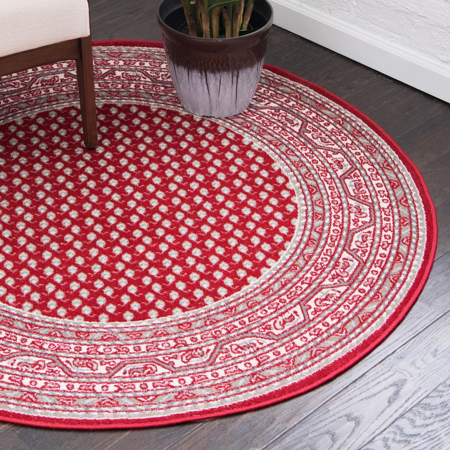 Unique Loom Williamsburg Collection Area Rug - Allover (3' 7" Round Red ...