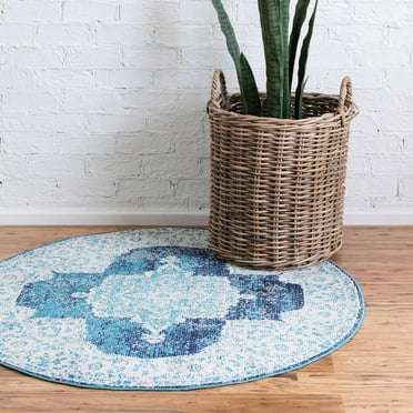 Unique Loom Antigua Calypso Rug Aqua/Blue 5' 3" x 8' Rectangle Floral ...