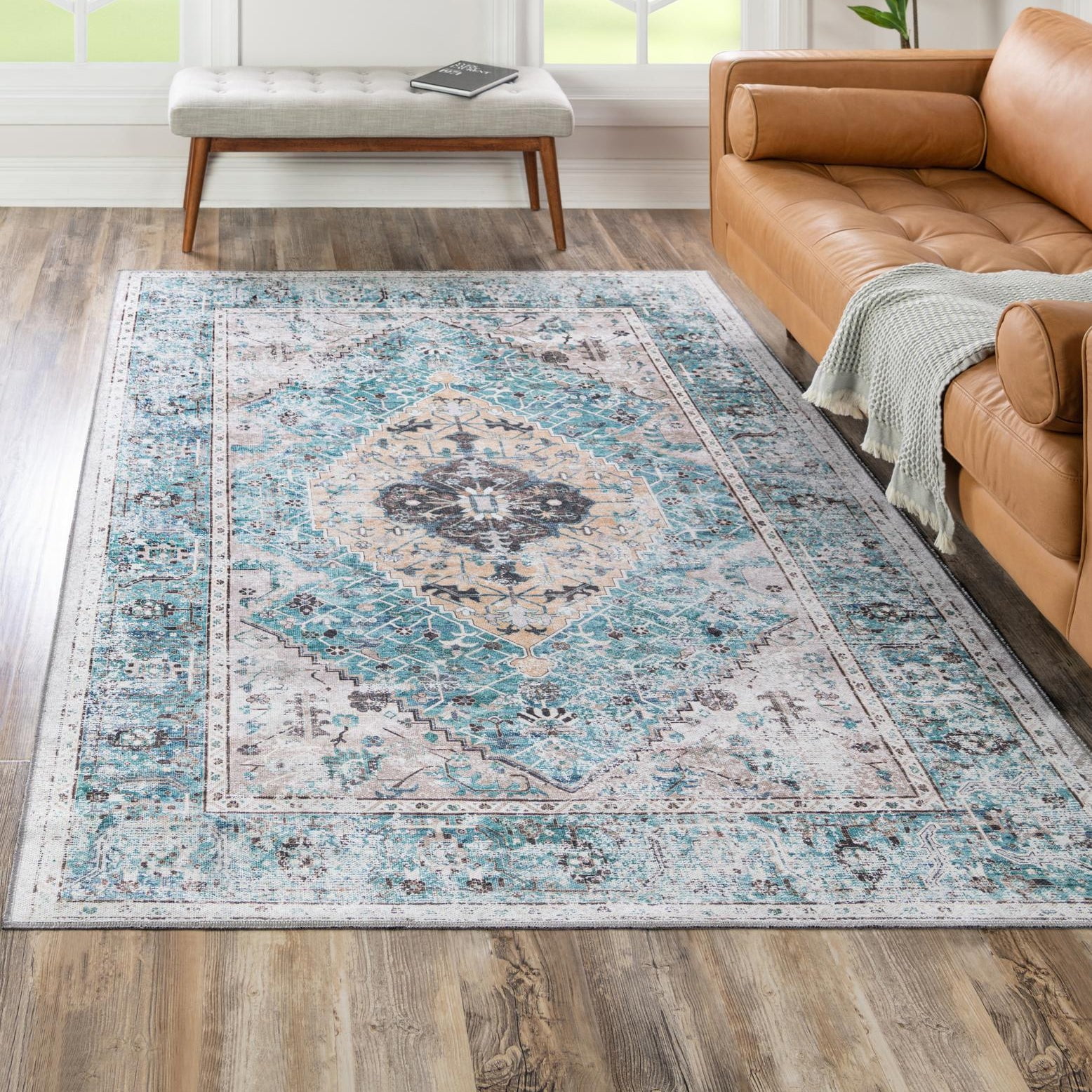 Unique Loom Yara Collection Area Rug - Yash (6' x 9' Rectangle Seaglass ...