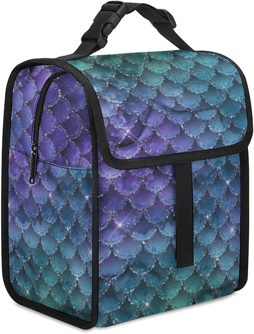 Unique Lunch Box Tote Bag Sparkling Mermaid Fish Scales Purple Teal ...