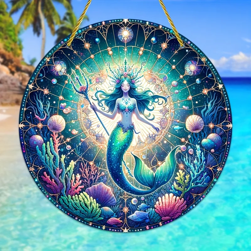 Unique Mermaid Stained Windows Hangings Suncatcher Mermaids Suncatchers Window Ornament Panel ...