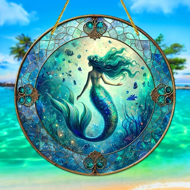 Unique Mermaid Stained Windows Hangings Suncatcher Mermaids Suncatchers Window Ornament Panel ...