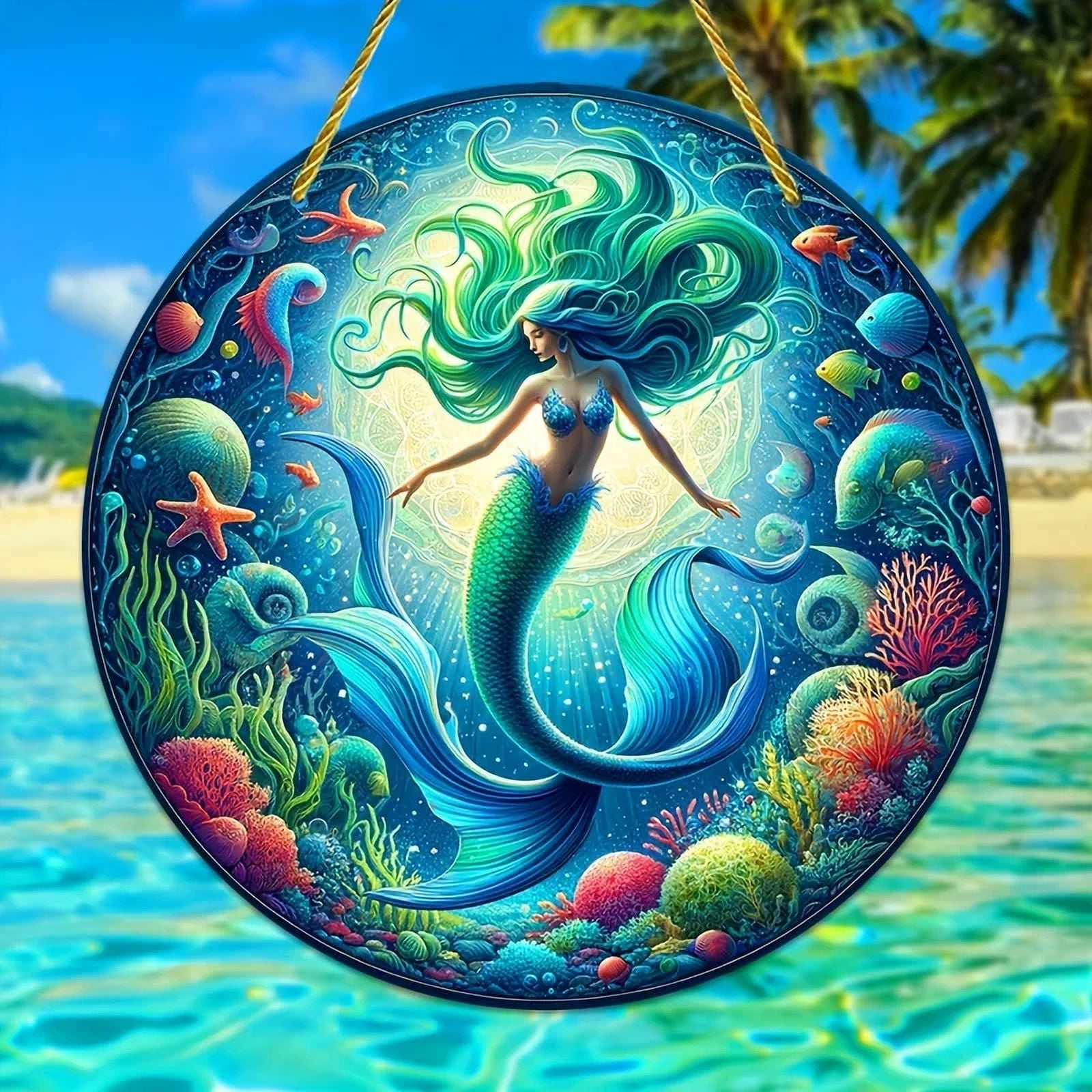 Unique Mermaid Stained Windows Hangings Suncatcher Mermaids Suncatchers Window Ornament Panel ...