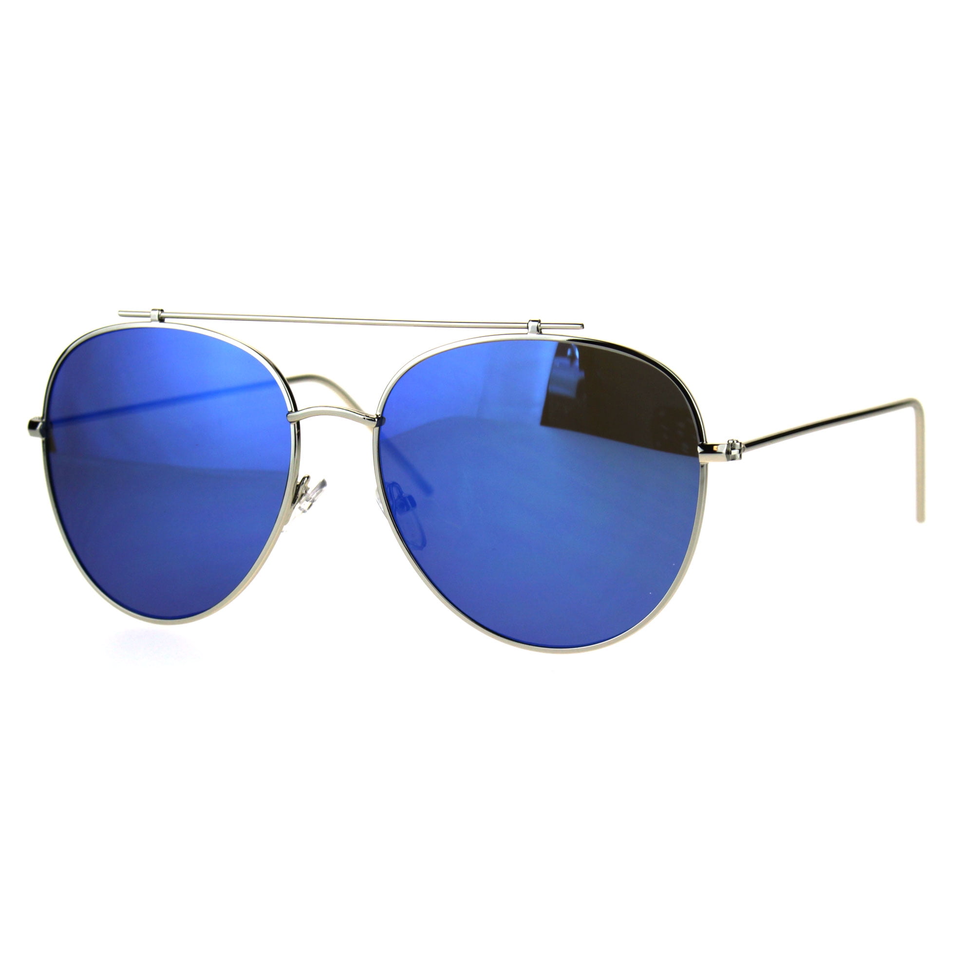 Unique Metal Bar Top Bridge Metal Rim Aviator Sunglasses Silver Blue ...
