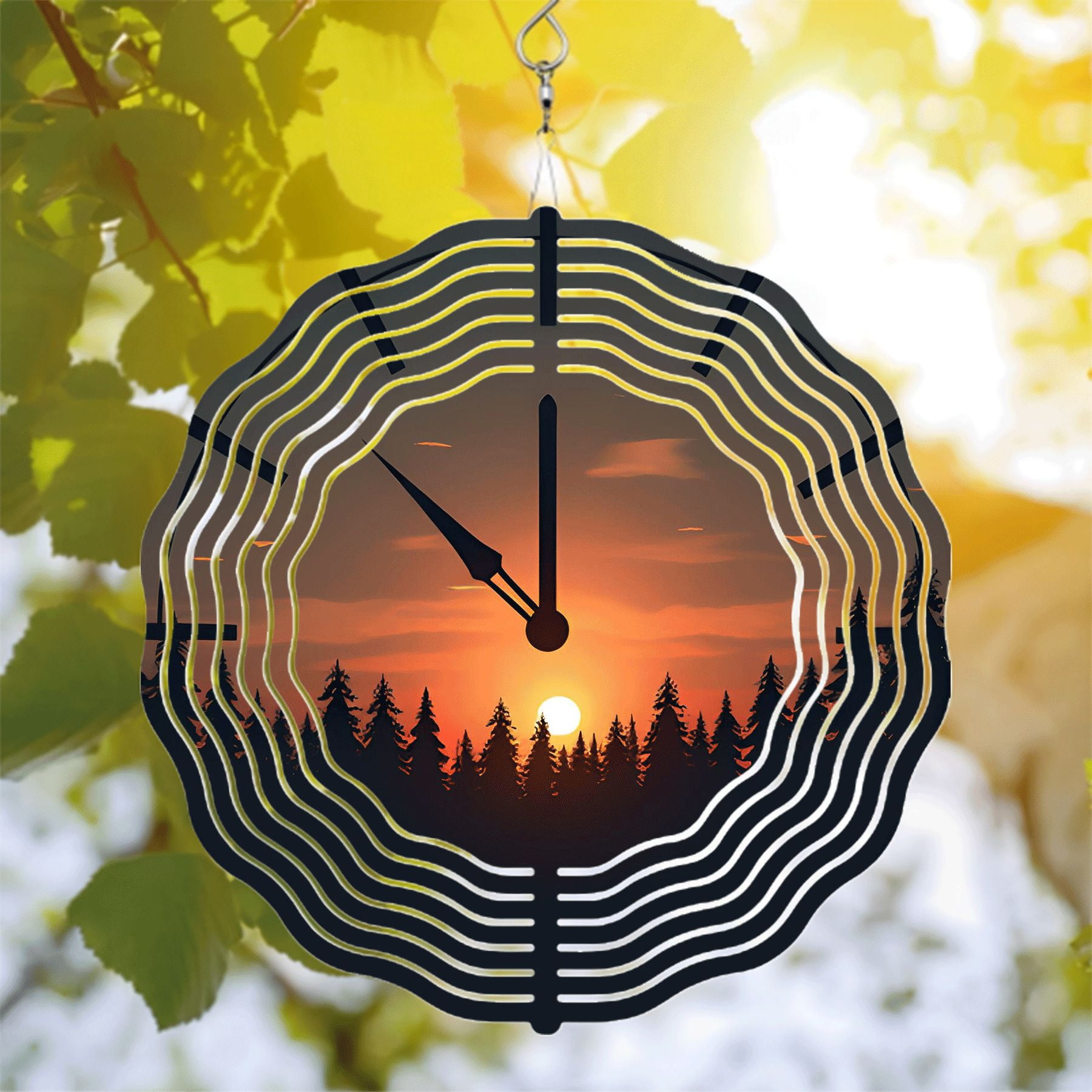 Unique Metal Hanging Wind Spinner with Serene Sunset Design Concentric ...