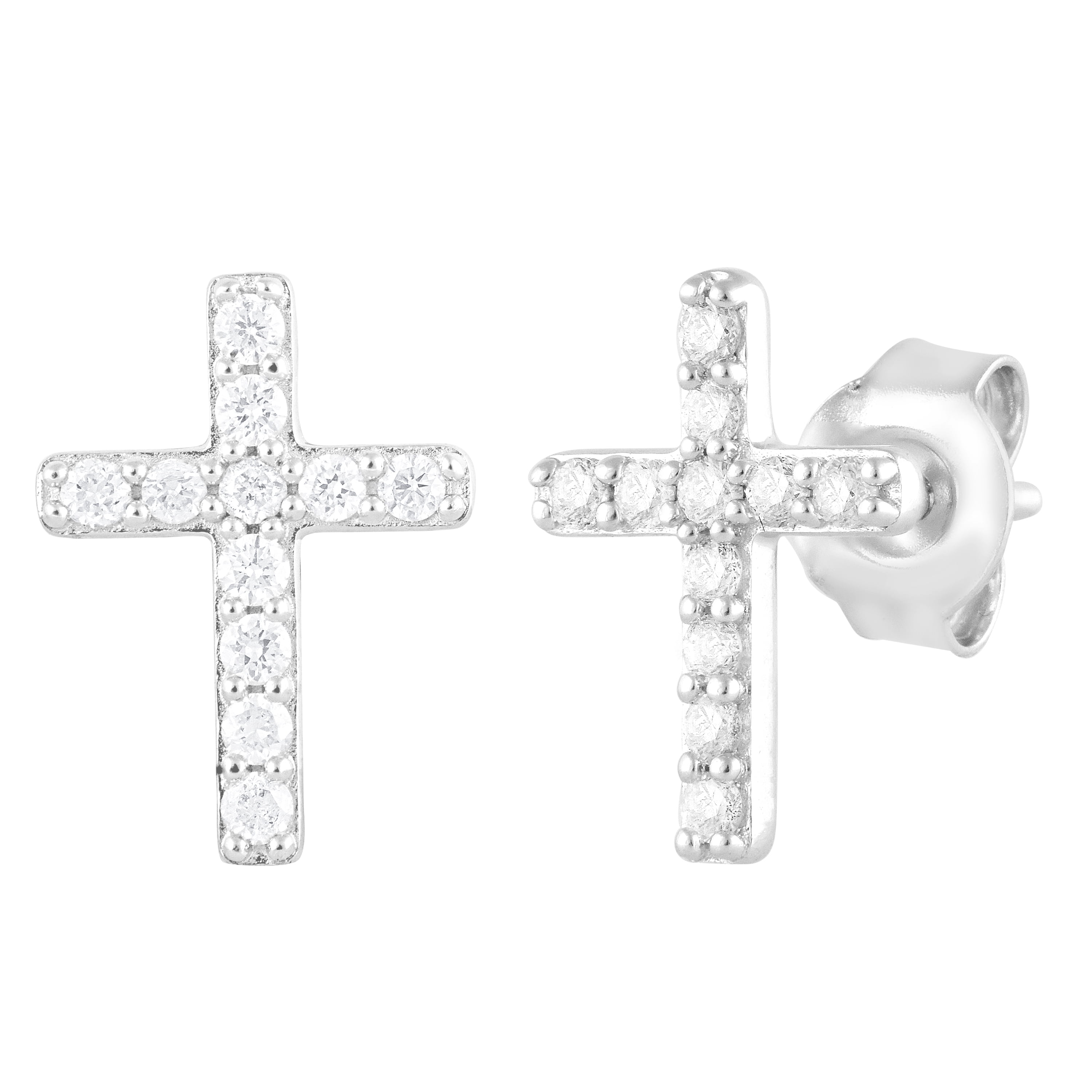 Unique Moments 1/4 Ct Round Lab Grown Diamond Cross Stud Earring in Silver for Women (H-I, SI-I1 ...