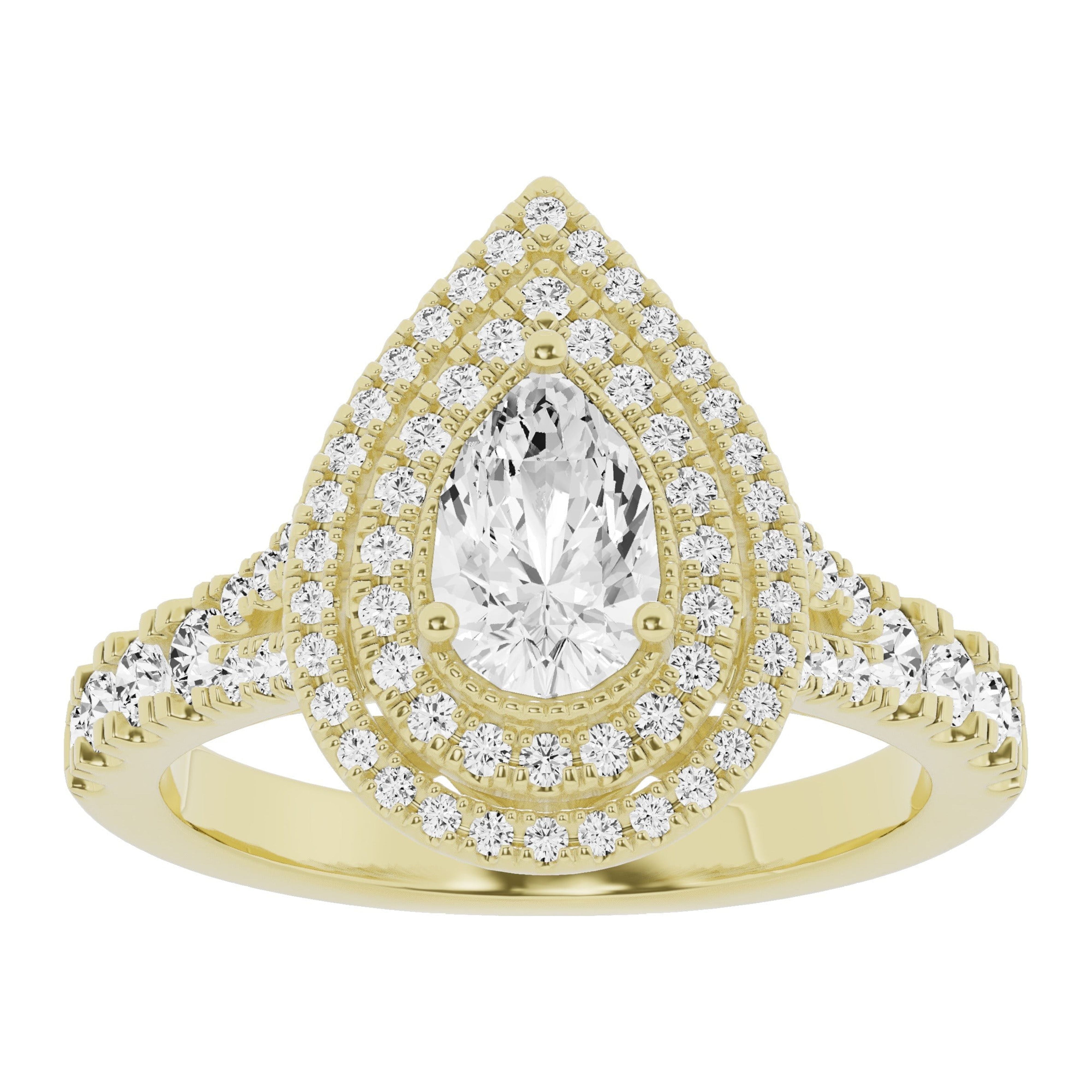 Unique Moments 1.5 ct Lab-Grown Pear Split Shank Double Halo Diamond ...