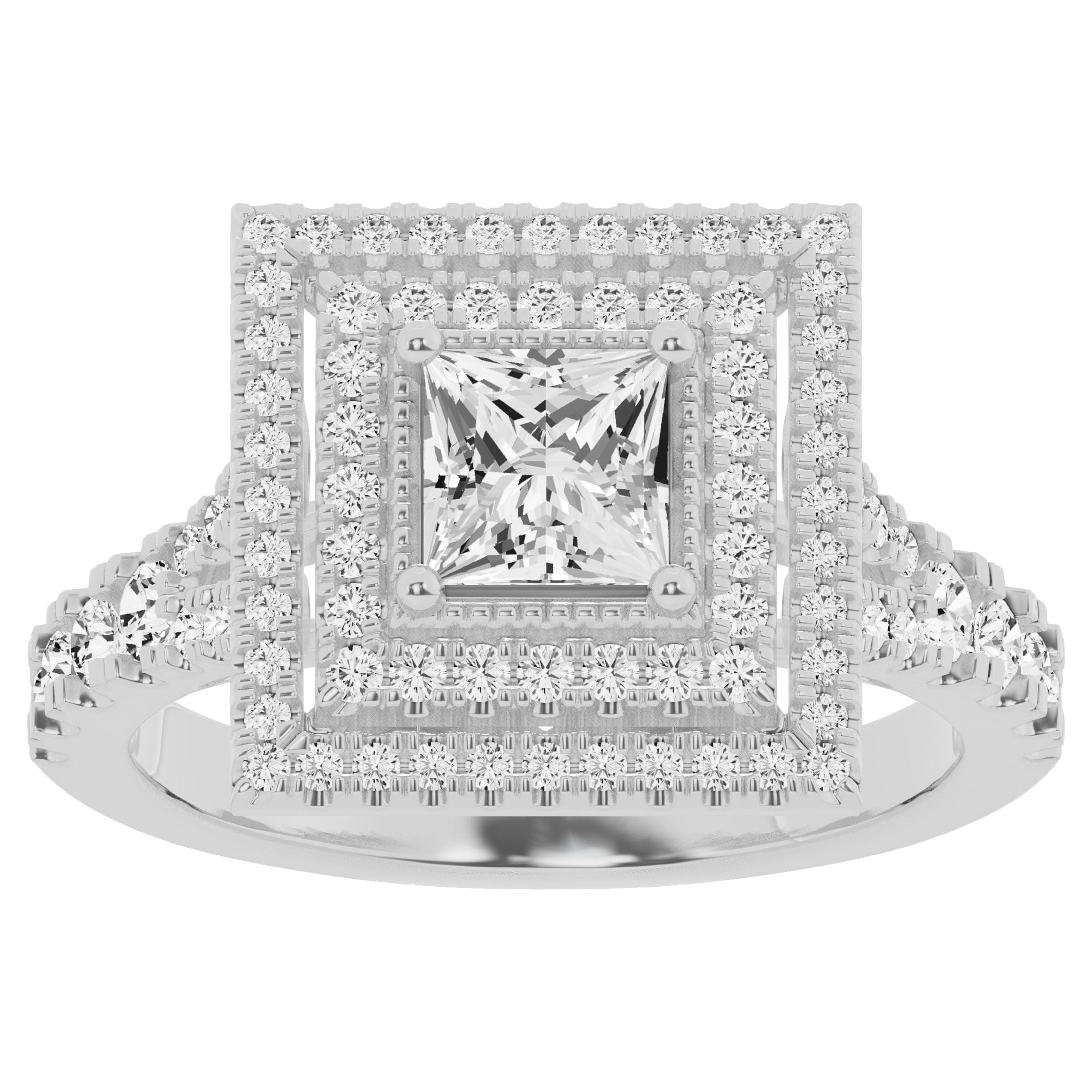 Unique Moments 1.50 Ct Lab Grown Split Shank Princess Diamond Halo ...