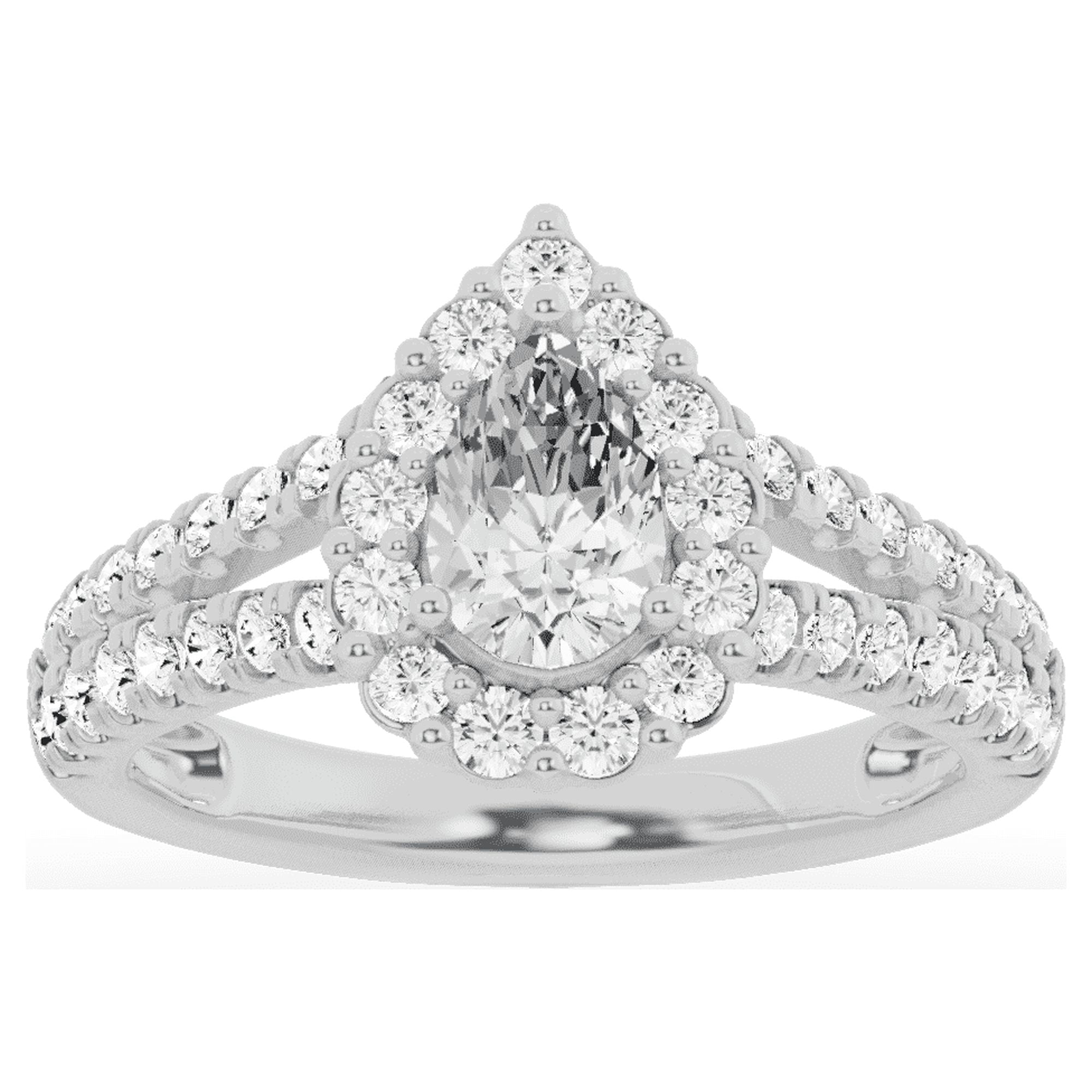 Unique Moments 1.50 ct Pear Halo Diamond Engagement Ring, Lab-Grown, Split Shank Design, 14K ...