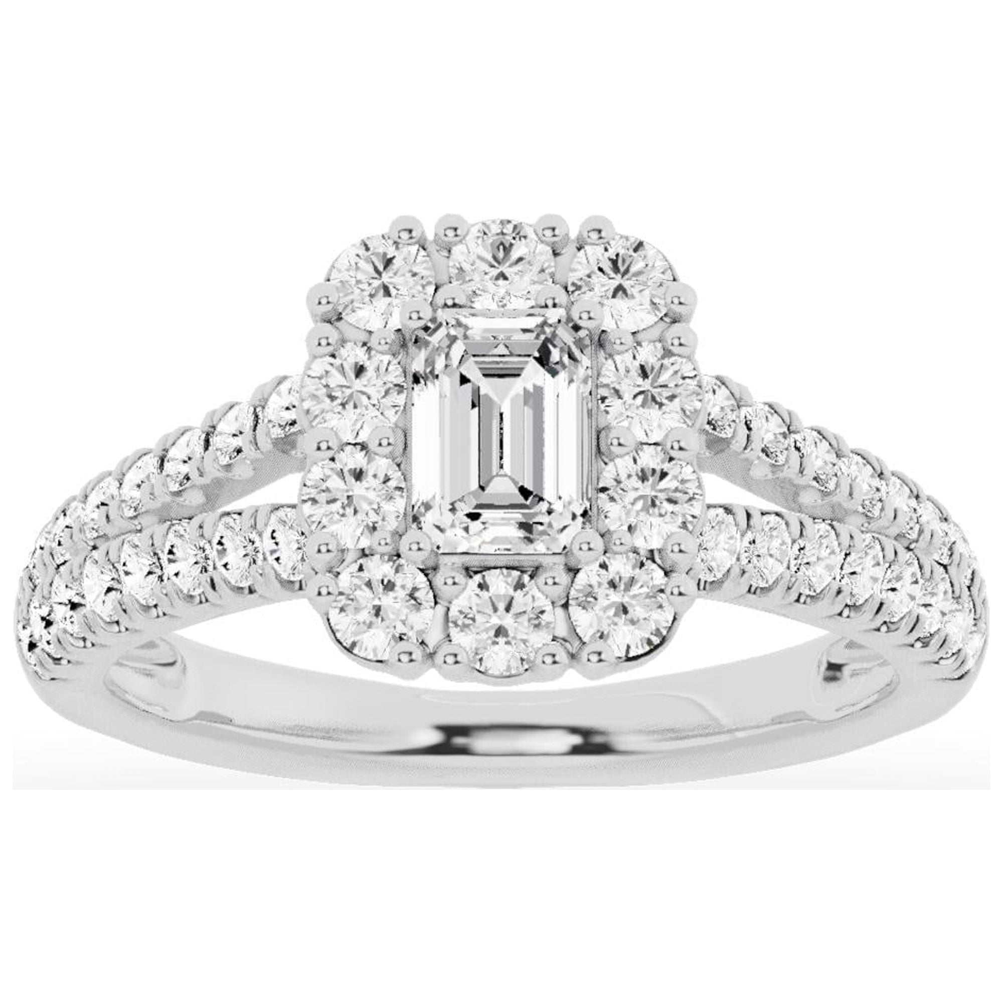 Unique Moments 1.50 ct Lab Grown Emerald Halo Diamond Engagement Ring ...