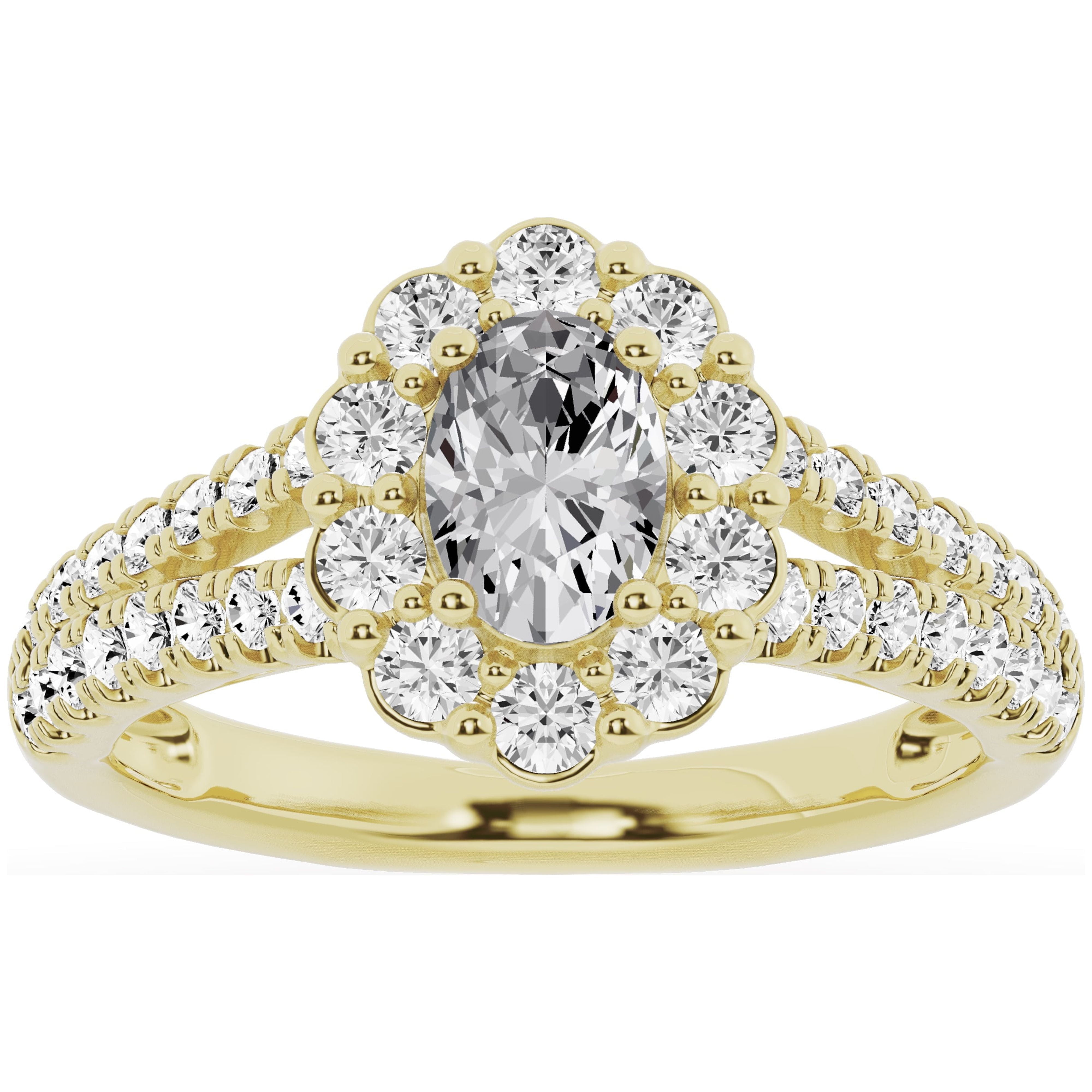 Unique Moments 1.50 ct Lab-Grown Oval Split Shank Halo Diamond ...