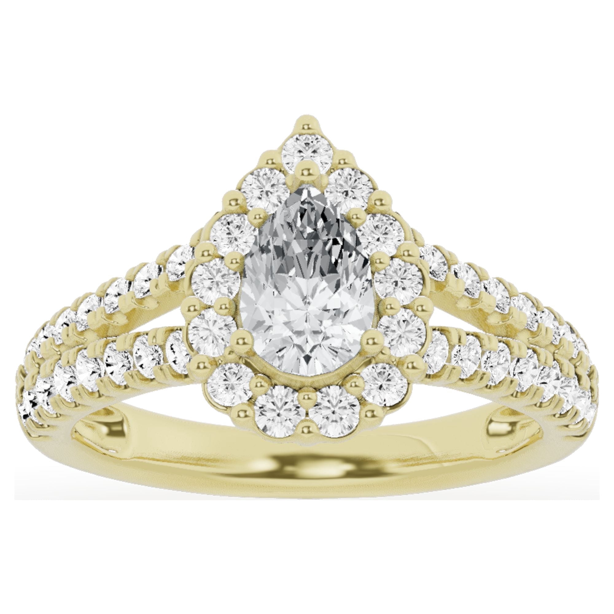 Unique Moments 14K Yellow Gold 1.50 ct Lab-Grown Pear Halo Diamond ...