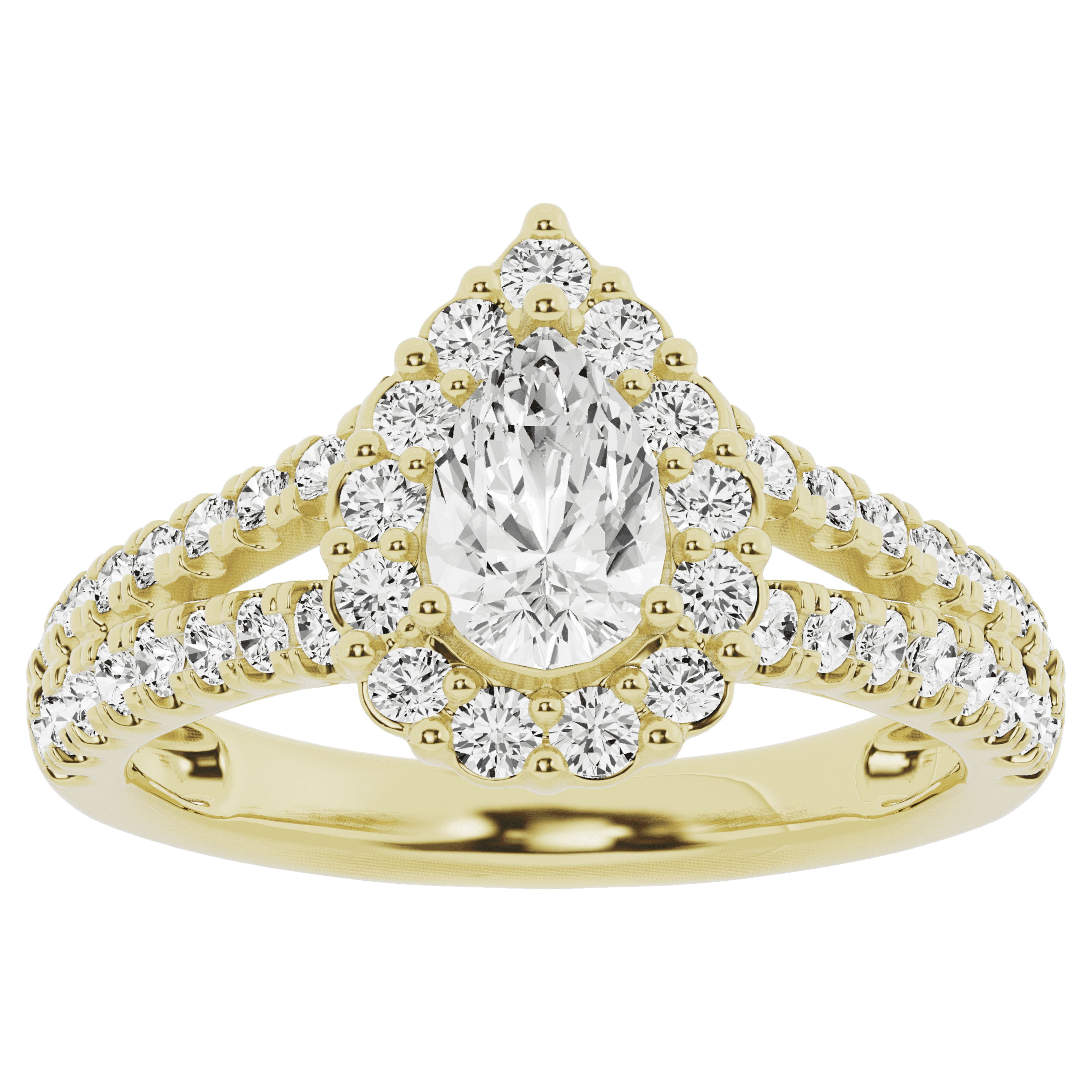 Unique Moments 1.50 ct Lab-Grown Pear Split Shank Halo Diamond ...