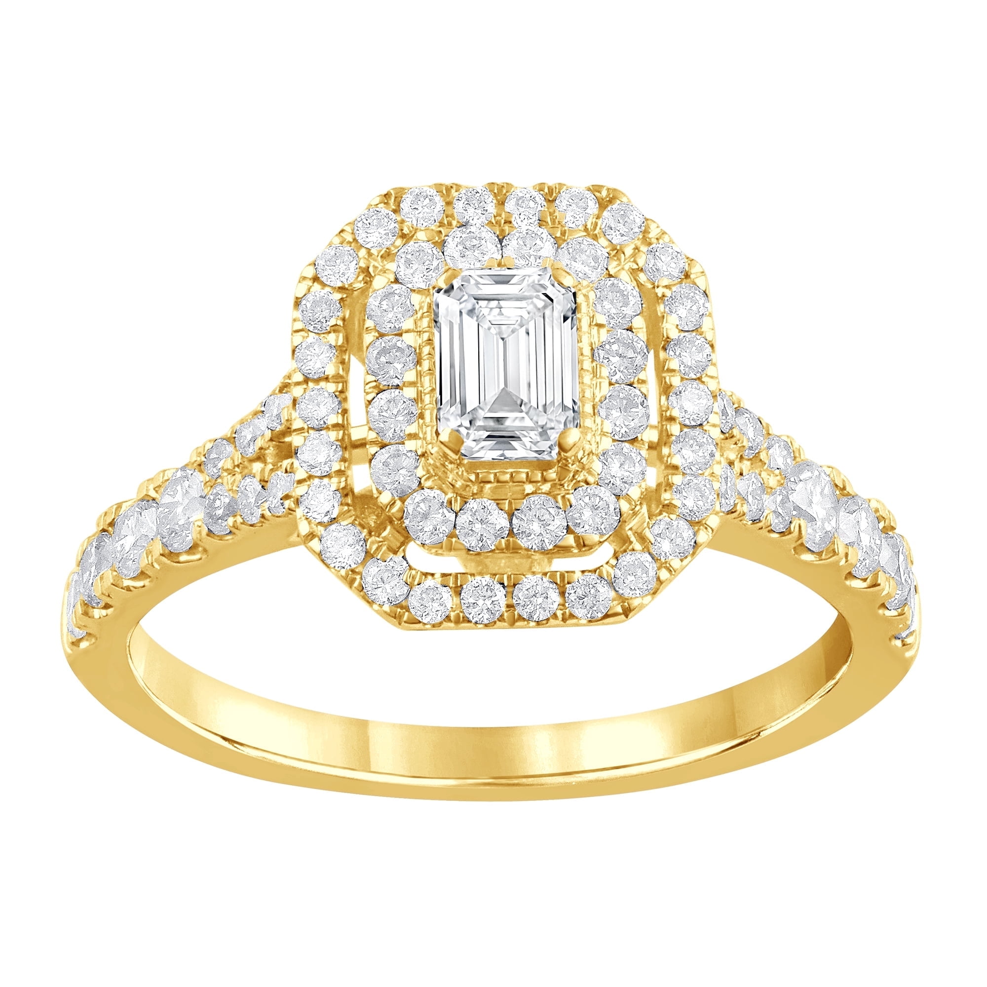 Unique Moments 1 ct Lab Grown Diamond Double Halo Emerald Engagement ...