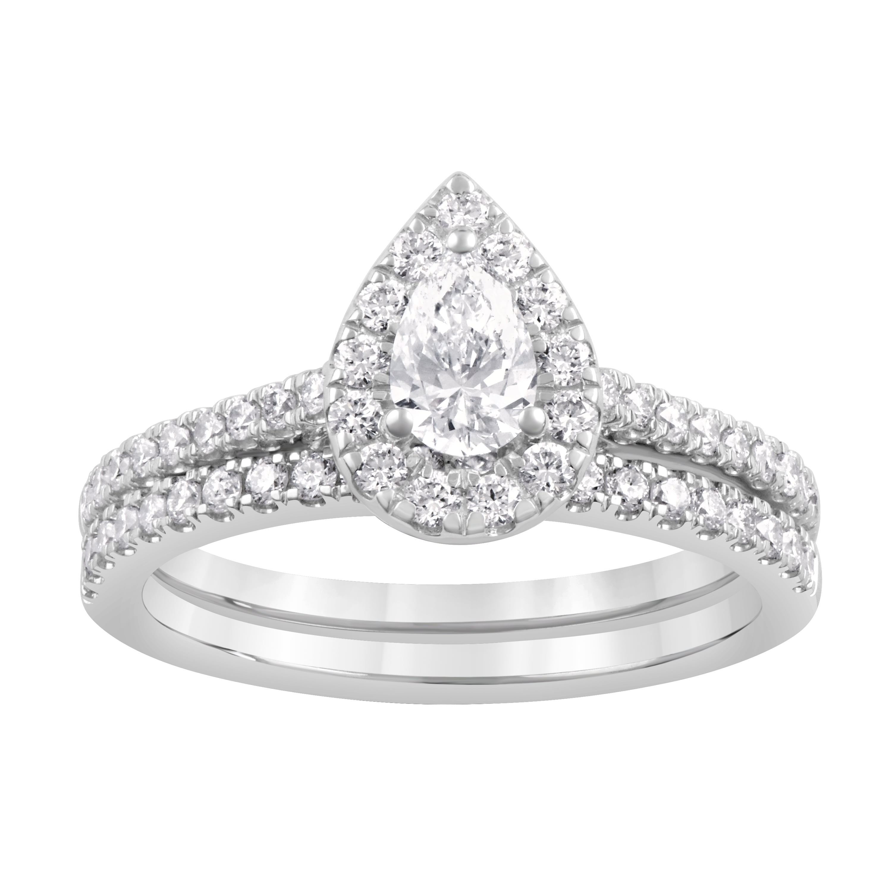 Unique Moments 1 ct Lab Grown Diamond Pear Cut Wedding Bridal Set in ...
