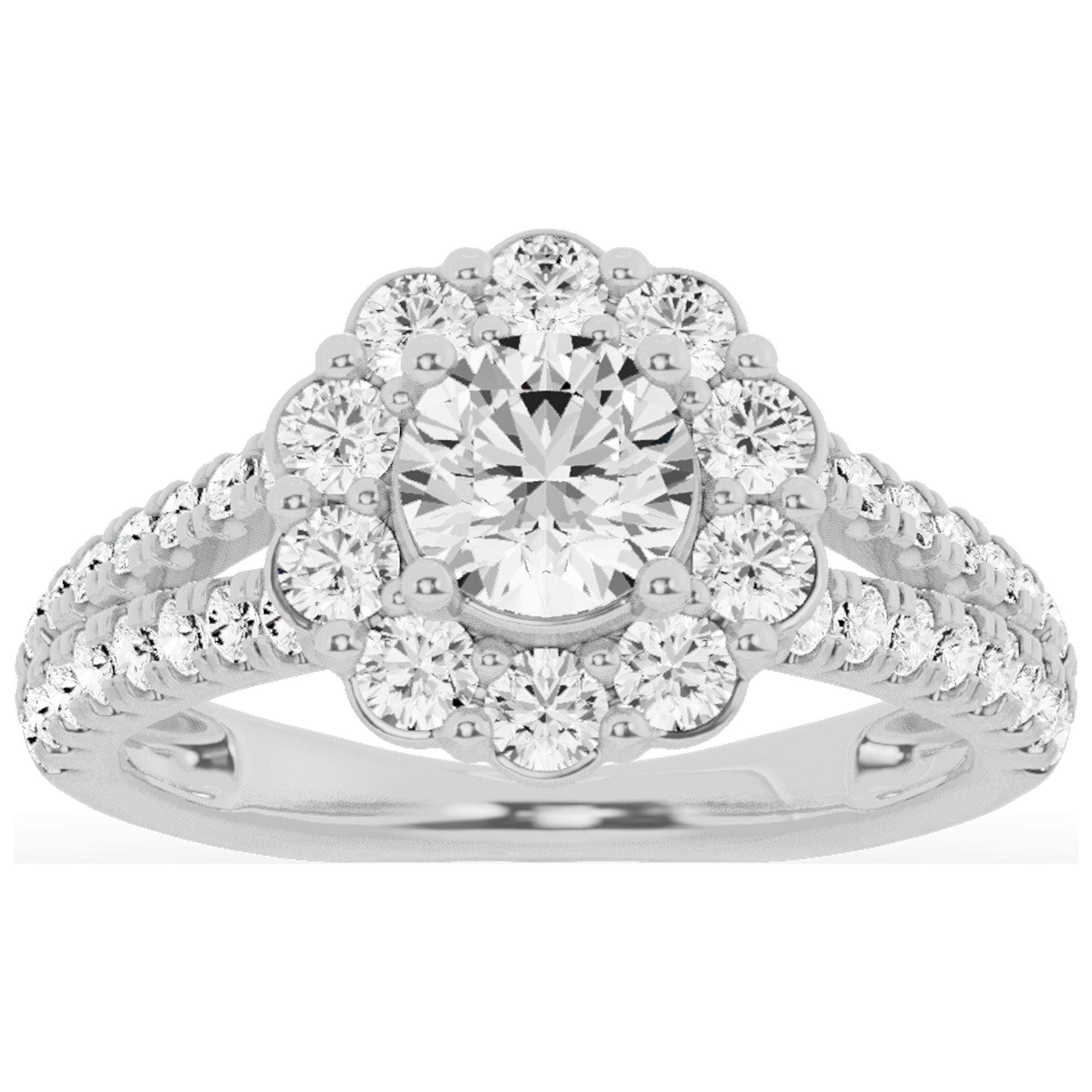 Unique Moments 2.00 ct Lab-Grown Round Split Shank Halo Diamond ...