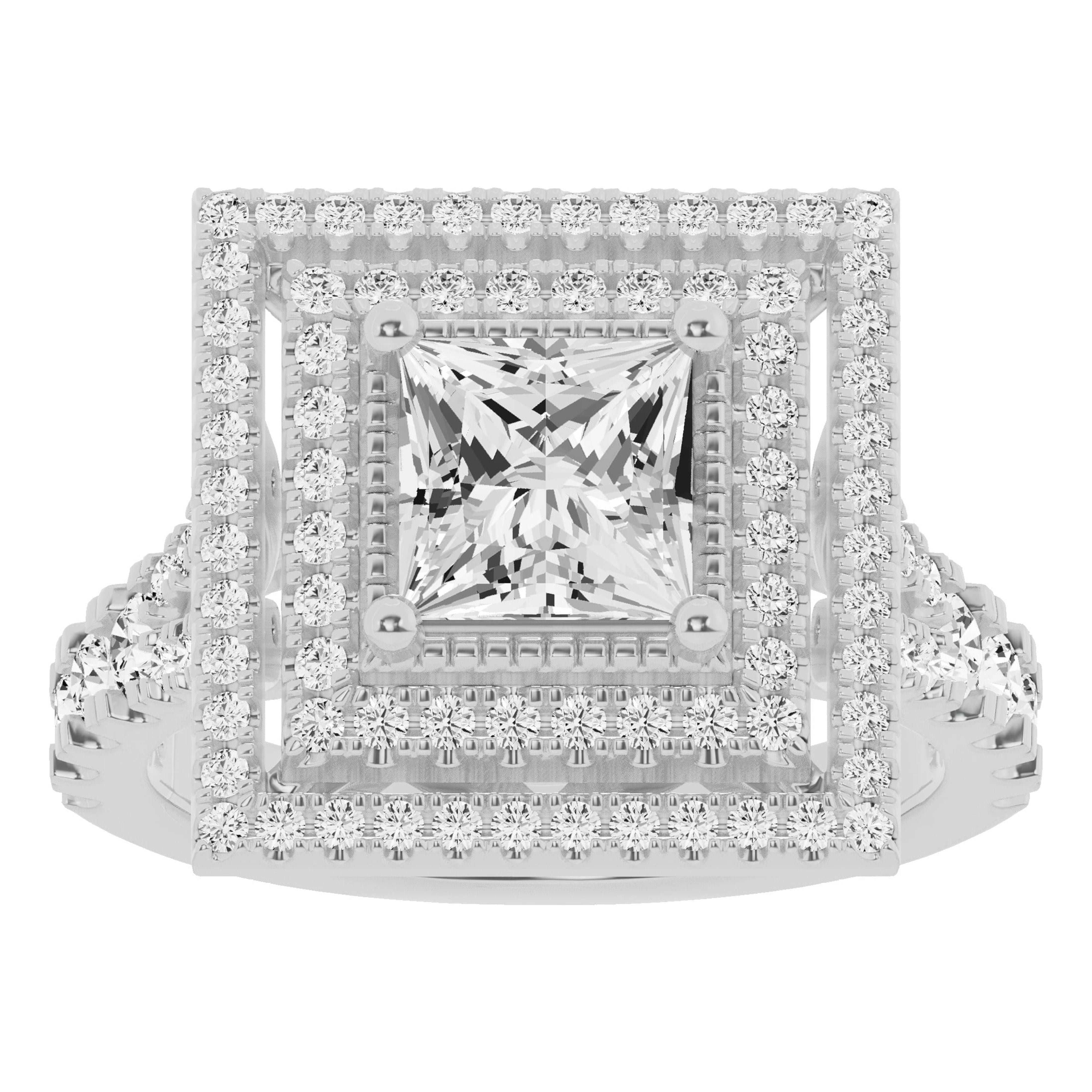 Unique Moments 2.50 Ct Lab Grown Split Shank Princess Halo Diamond ...