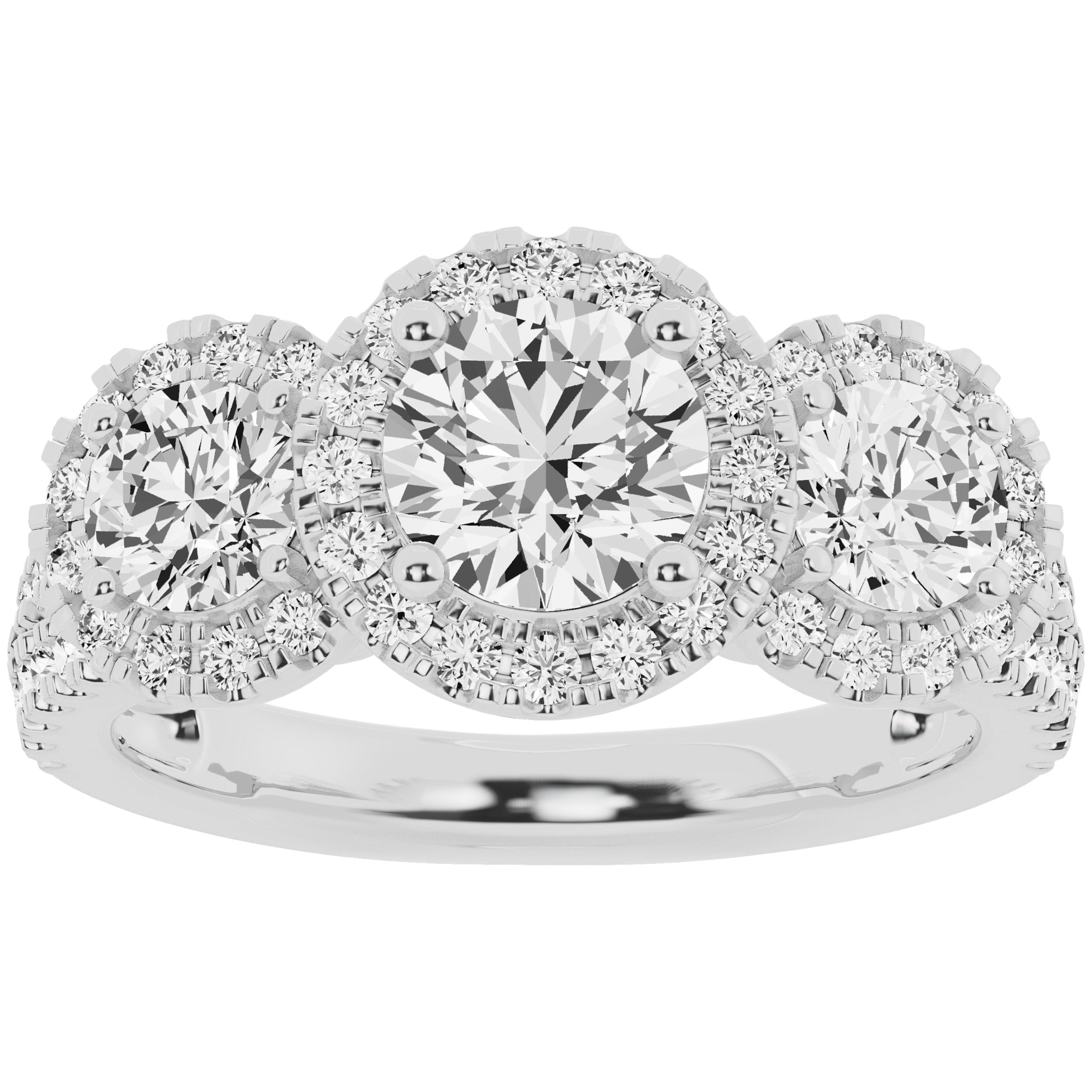 Unique Moments 2.50 ct Lab Grown 3 Stone Halo Diamond Engagement Ring ...