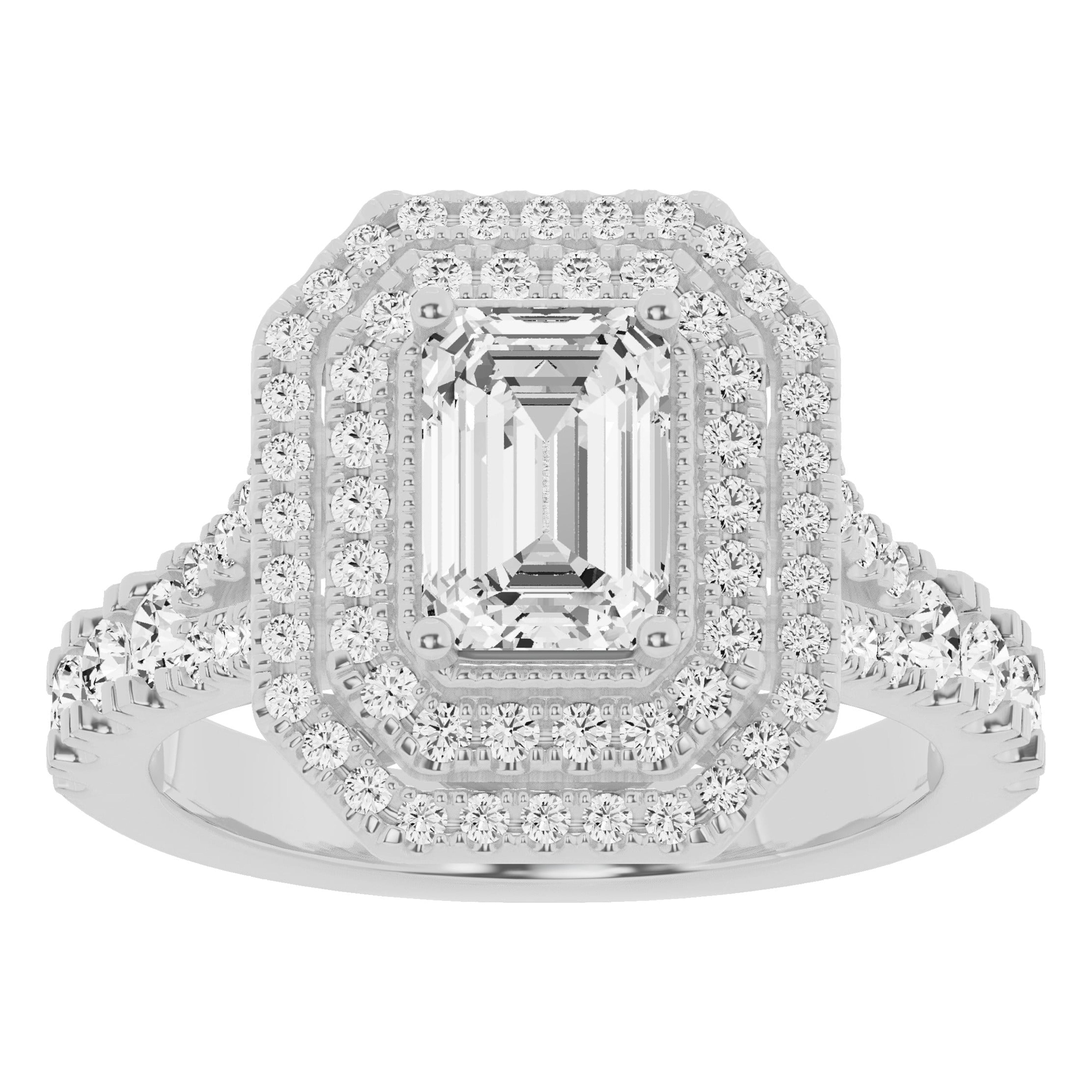 Unique Moments 2.50 ct Lab Grown Split Shank Emerald Diamond Halo ...