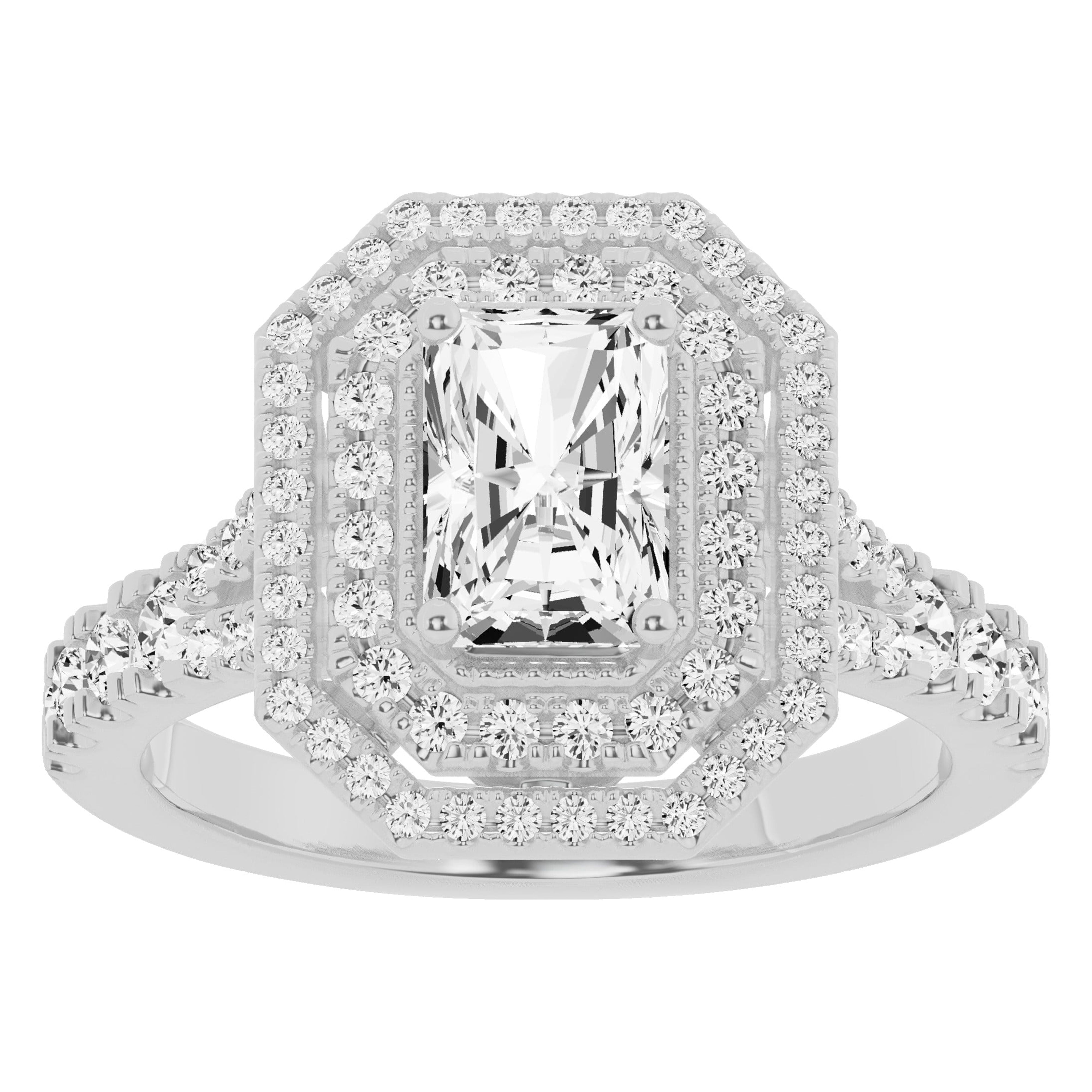 Unique Moments 2 Ct Lab Grown Split Shank Radiant Halo Diamond ...