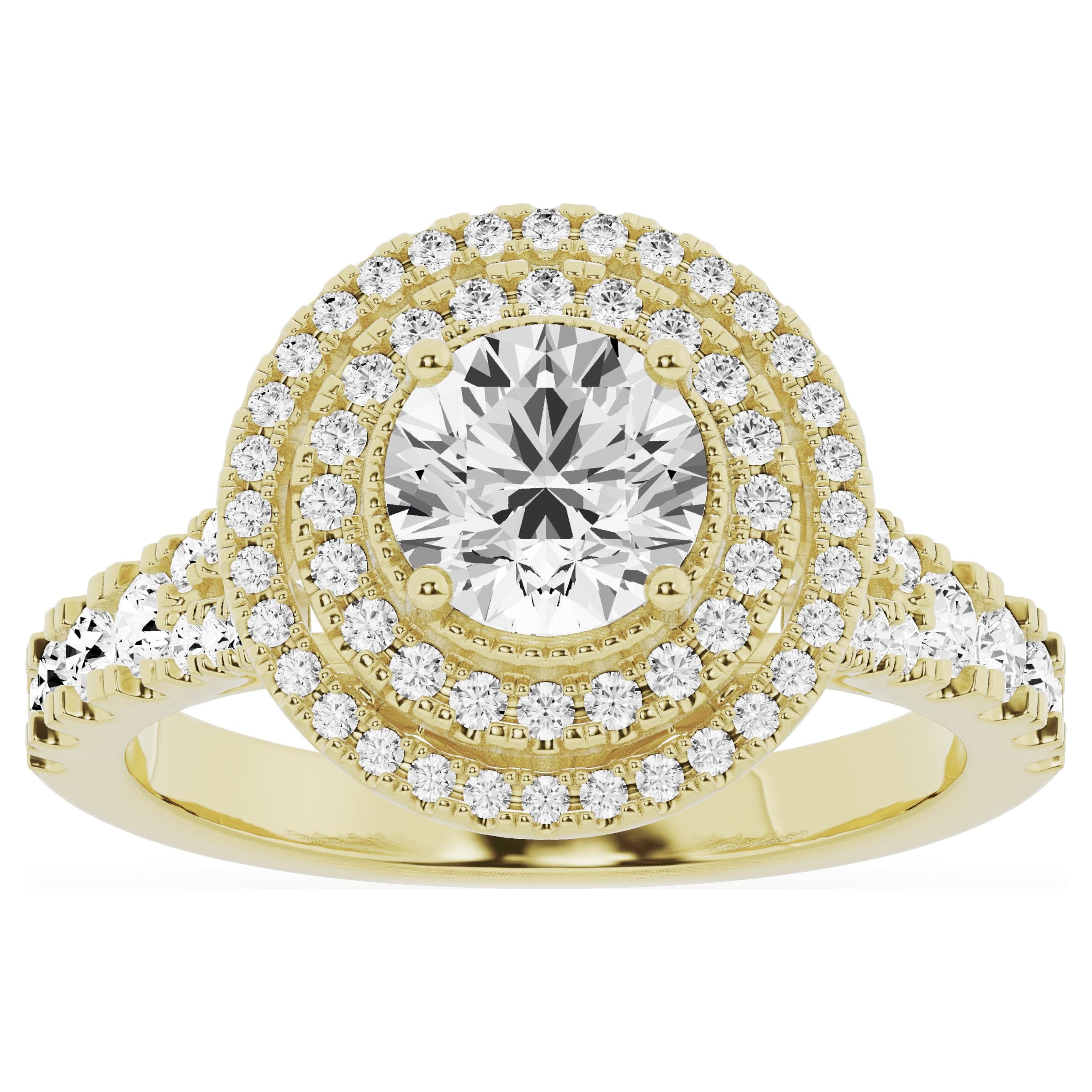 Unique Moments 2 Ct Lab Grown Split Shank Round Halo Diamond Engagement ...