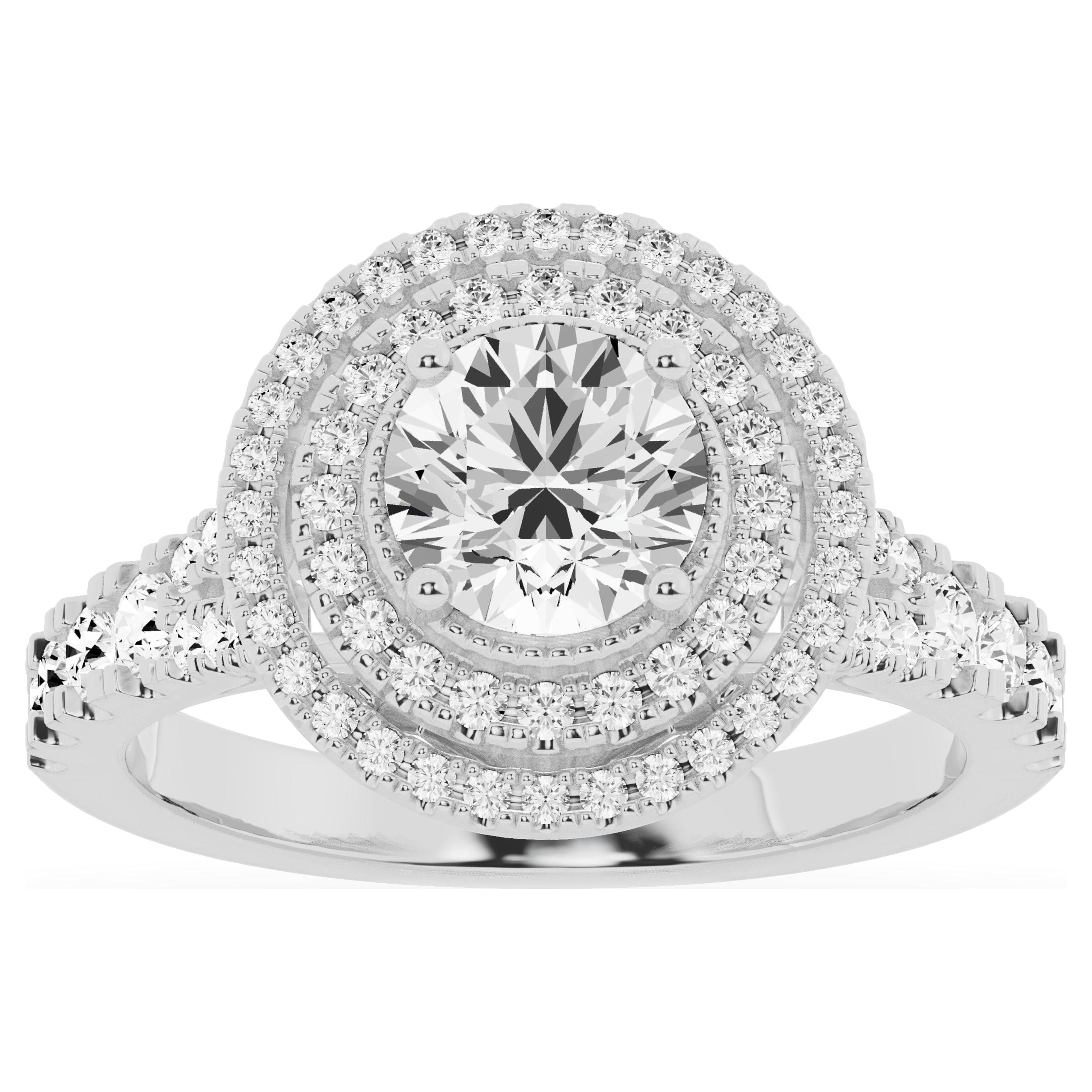 Unique Moments 2 Ct Lab Grown Split Shank Round Halo Diamond Engagement ...