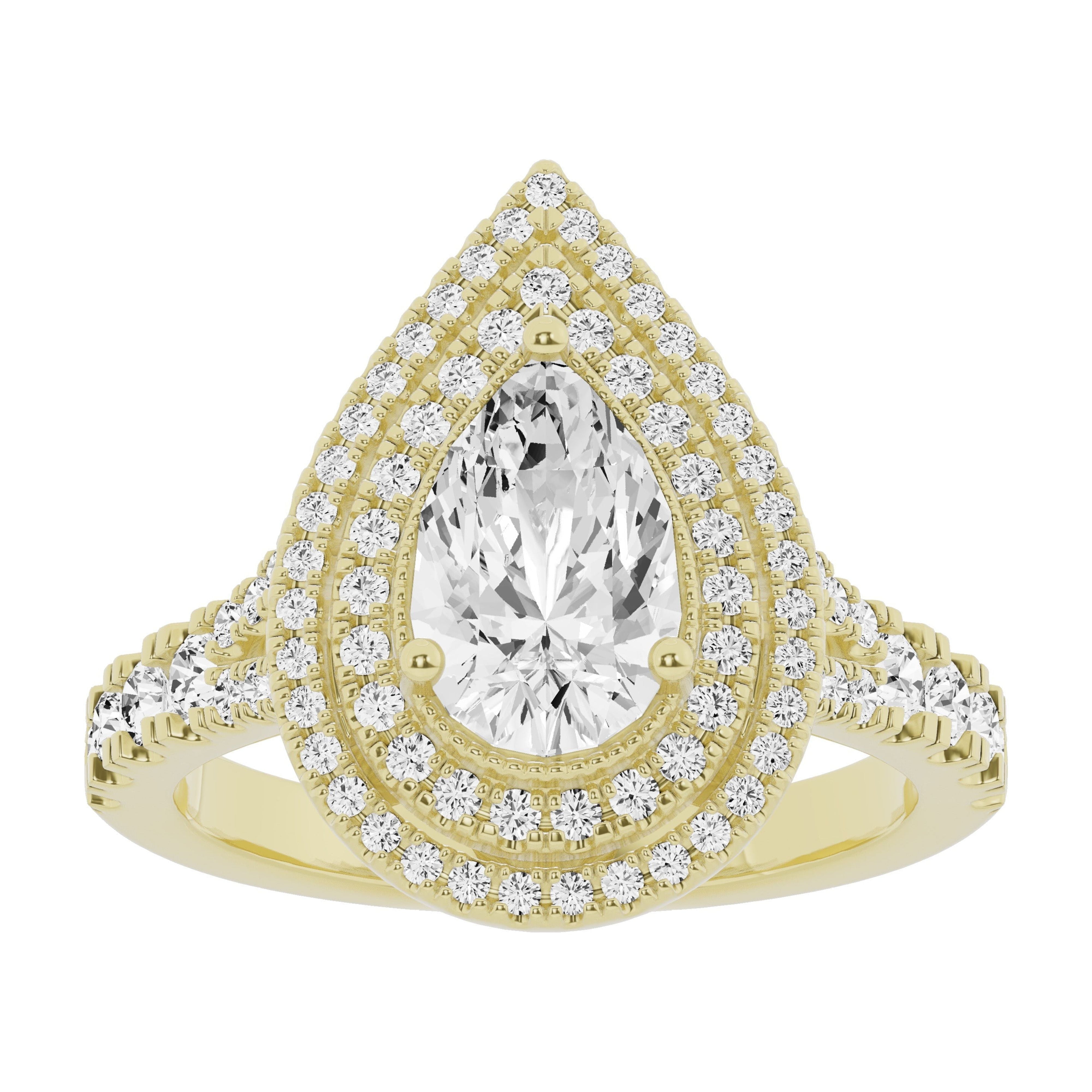 Unique Moments 2 ct Lab-Grown Pear Split Shank Double Halo Diamond ...