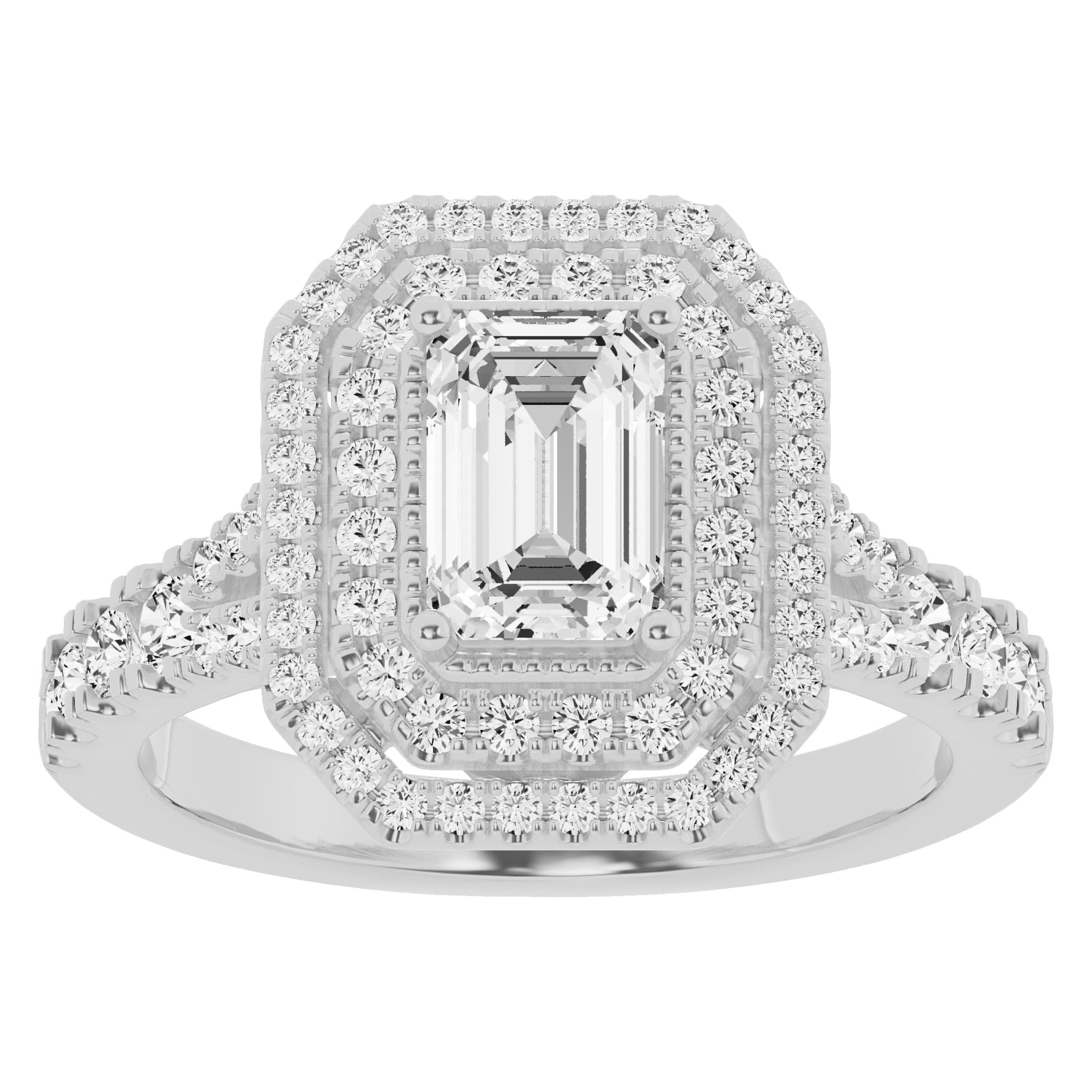 Unique Moments 2 ct Lab Grown Split Shank Emerald Diamond Halo ...