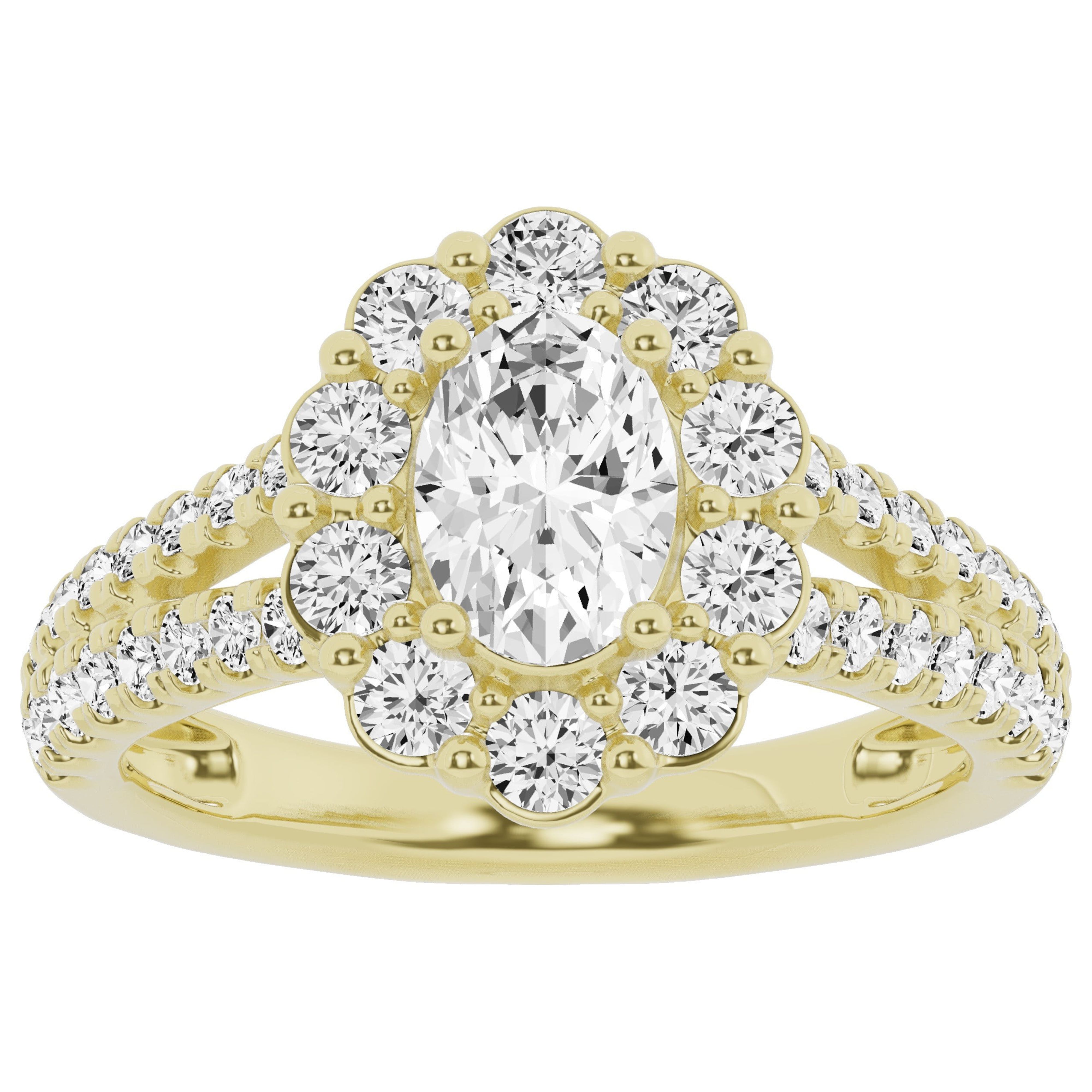 Unique Moments 2ct Lab-Grown Oval Split Shank Halo Diamond Engagement ...