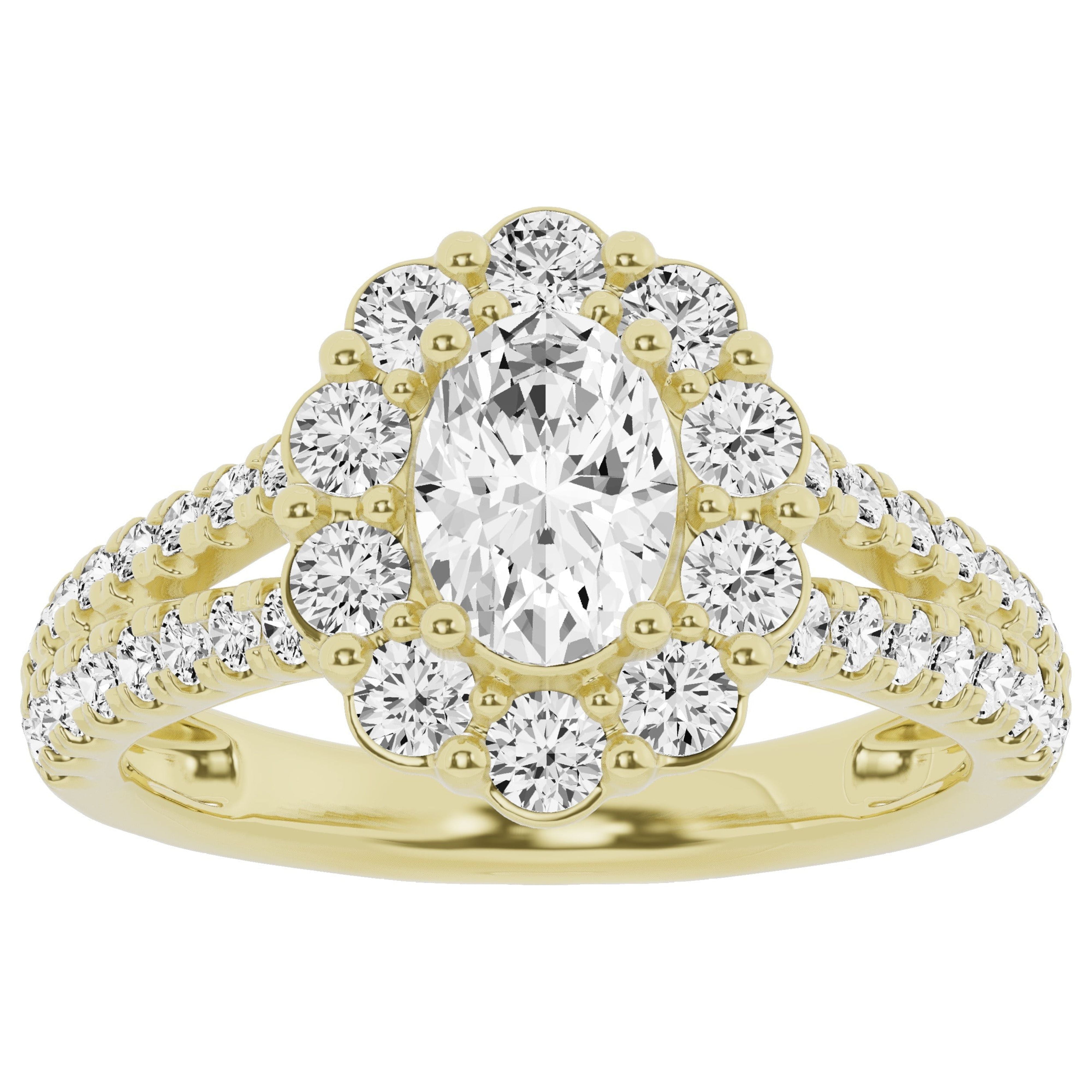 Unique Moments 2ct Lab-Grown Oval Split Shank Halo Diamond Engagement ...