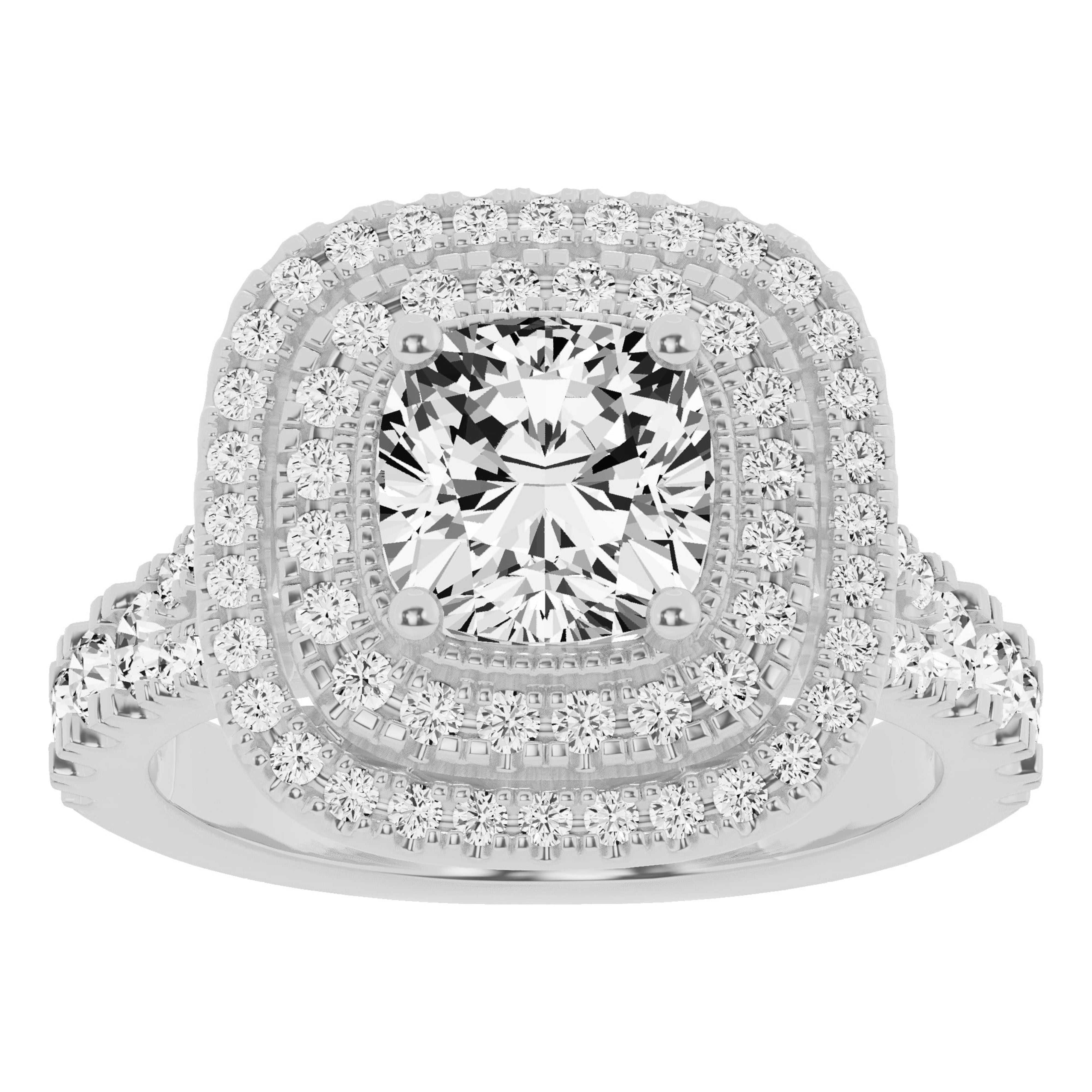 Unique Moments 3 Ct Lab Grown Split Shank Cushion Halo Diamond ...