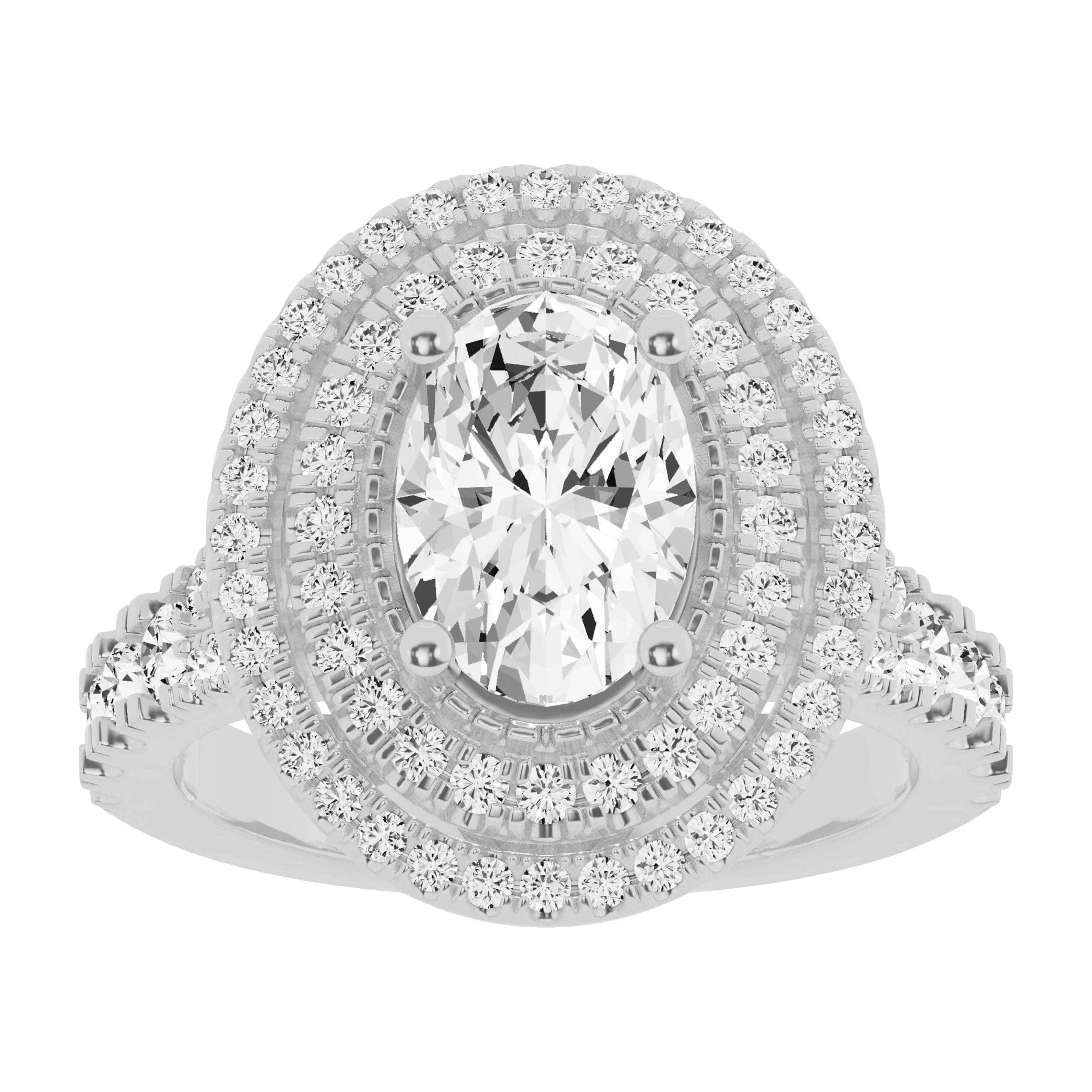 Unique Moments 3 Ct Lab Grown Split Shank Oval Diamond Halo Engagement ...