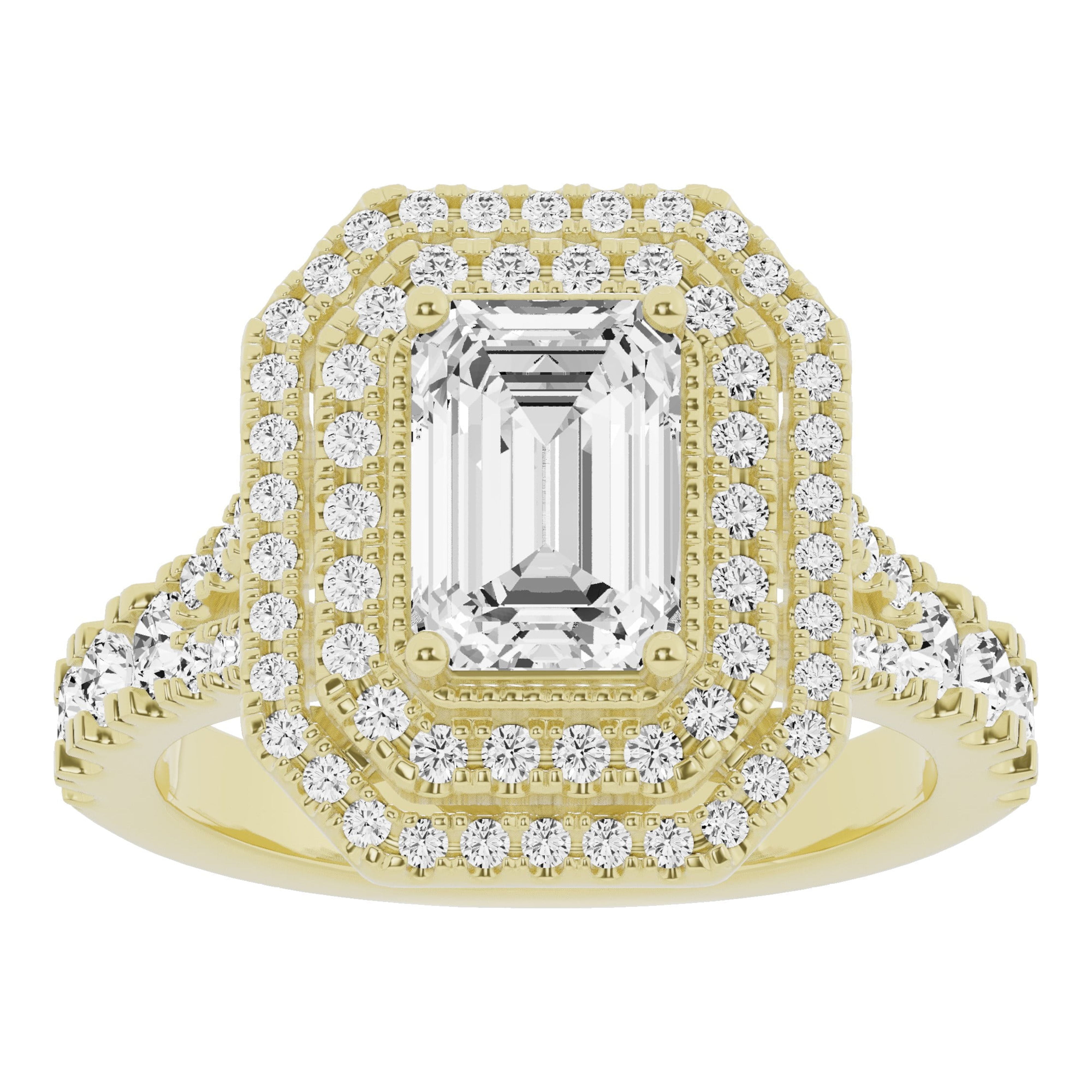 Unique Moments 3 ct Lab Grown Split Shank Emerald Diamond Halo ...